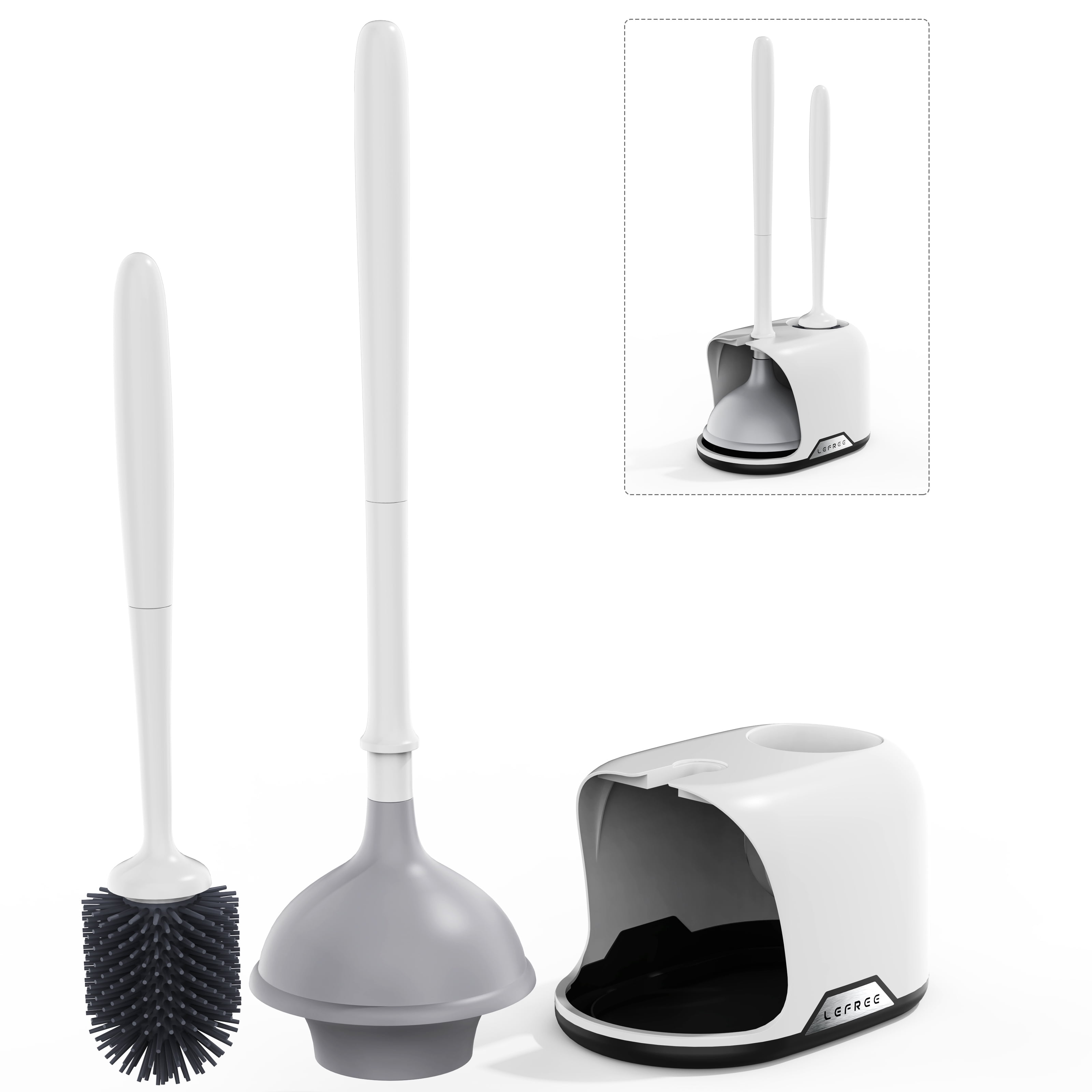 SAIDESI Toilet Silicone Plunger and Brush Set with Caddy Holder, Space ...