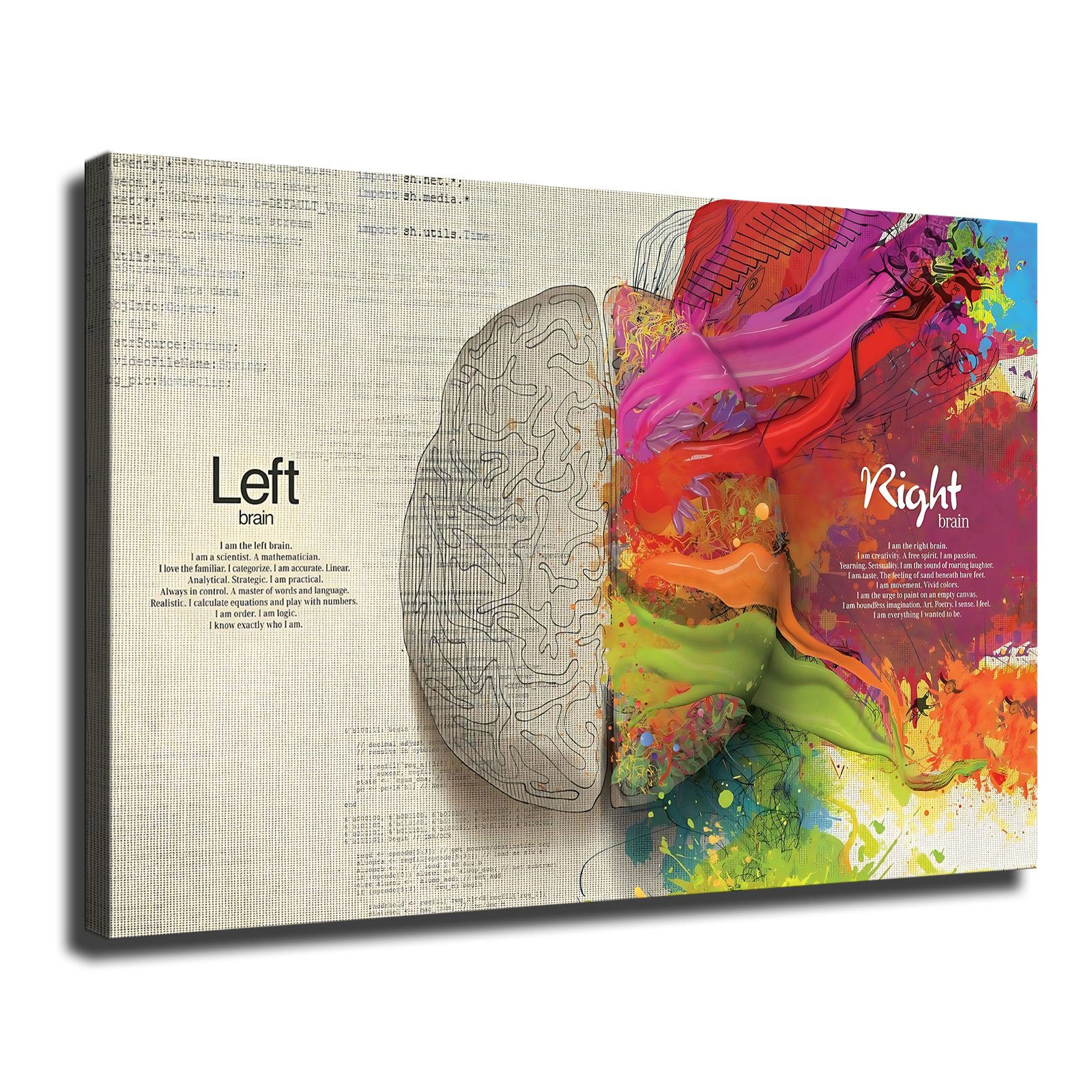 Left Brain and Right Brain Poster Canvas Print Wall Art Bedroom Room ...