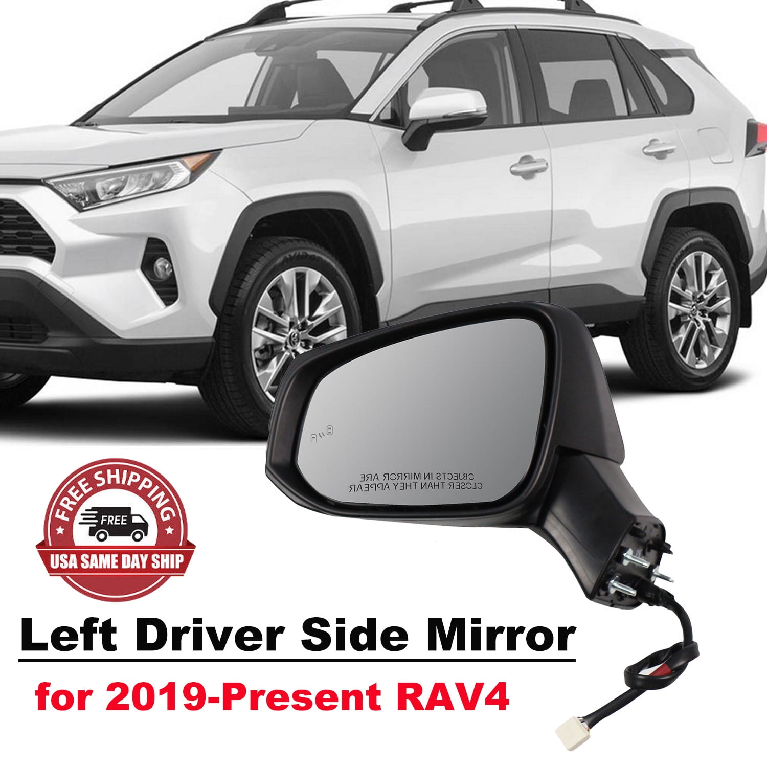 Left Driver Side Mirror for 2019-2024 Toyota Rav4 Power Heated Lamp BSM ...