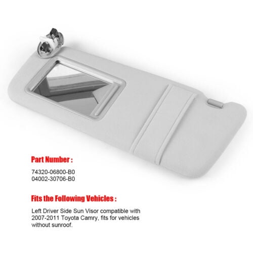 Left Driver Side Sun Visor with Vanity Mirror&Light For Toyota Camry 07 ...