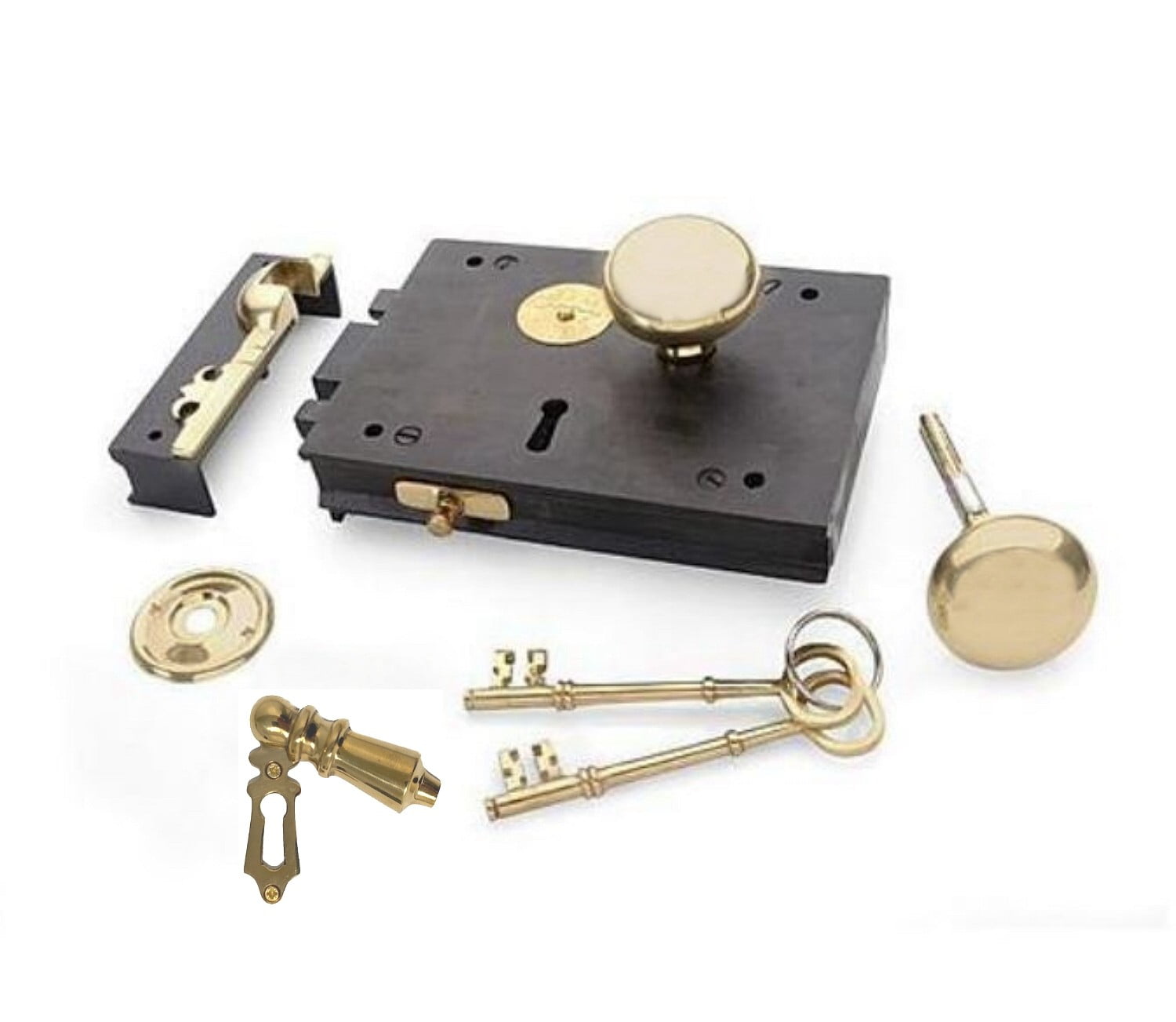 Left Hand Wrought Iron Historic Colonial Carpenters Rim Lock with Brass ...