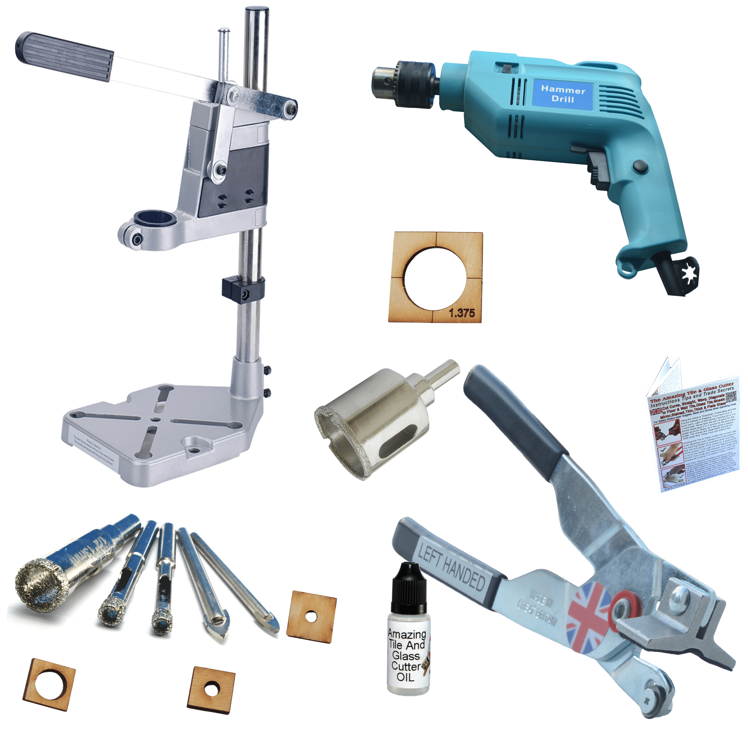 Left Handed Glass Cutting And Drilling Kit3 Drill and Stand Diamond ...