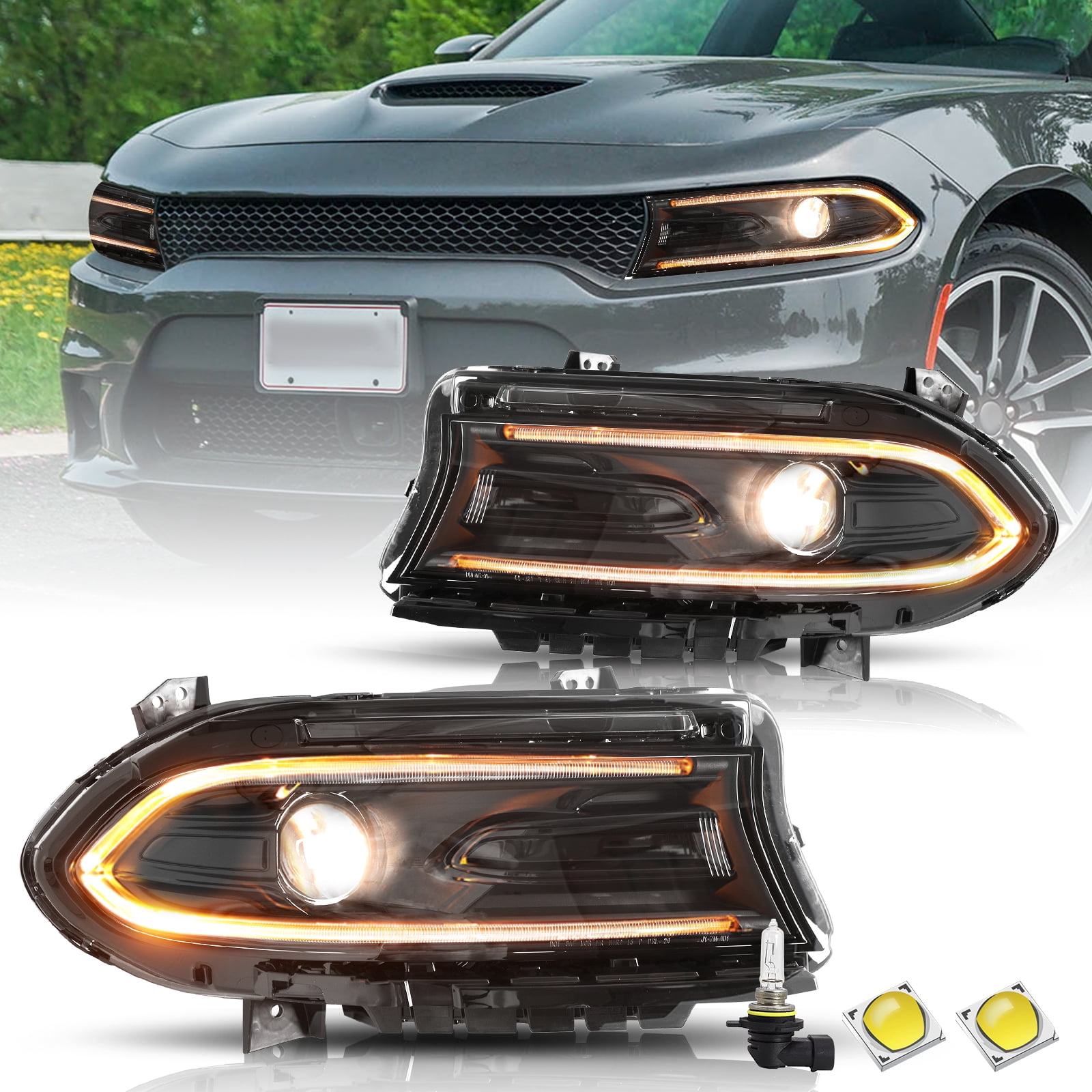 Left & Right Side For 2022 2023 Dodge Charger Halogen SwitchBack LED ...