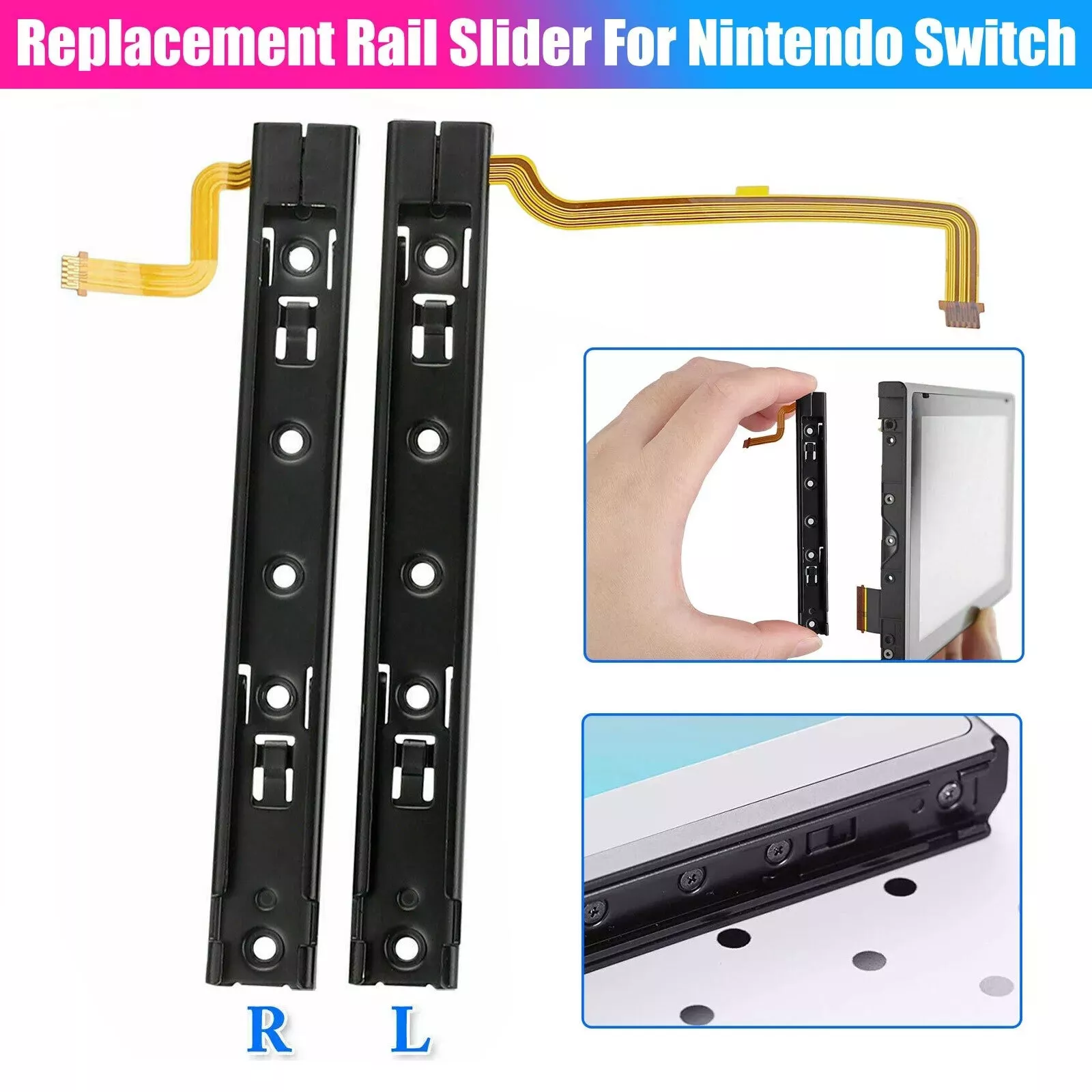 Left Right Slide Rail w/Sensor Flex Cable for Nintendo Switch Console ...