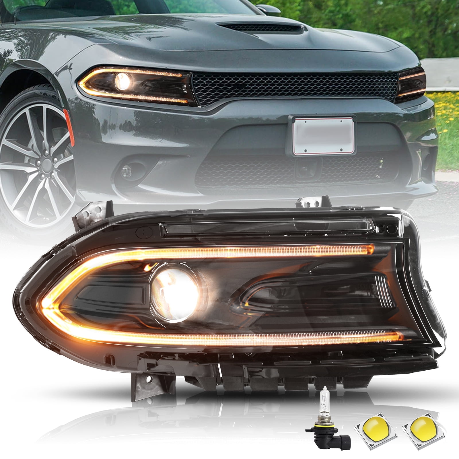 Left Side For 22-23 Dodge Charger Halogen W/ LED Signal DRL Swithback ...