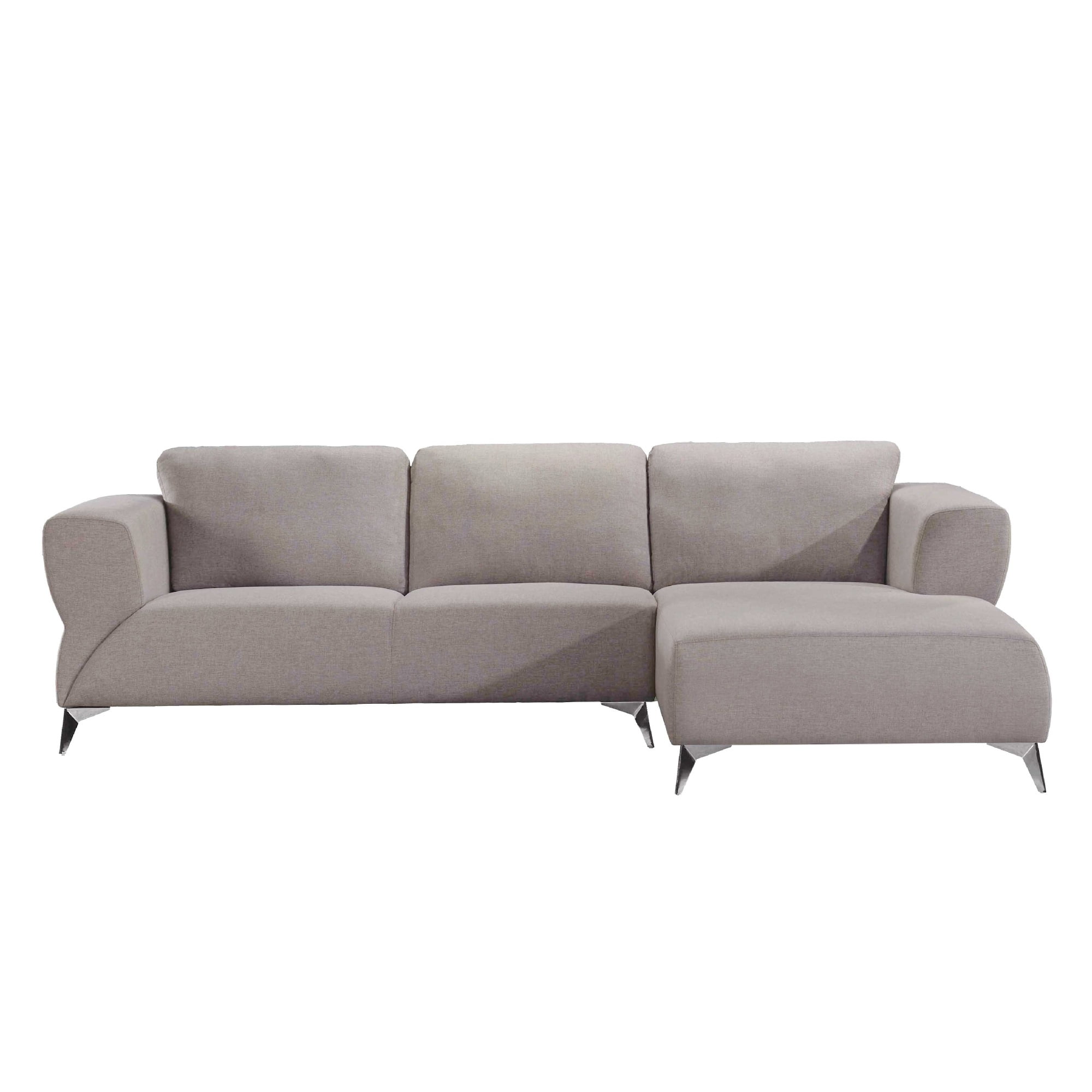 Left facing Sectional Sofa with Chaise and Slanted Metal Legs, Beige ...