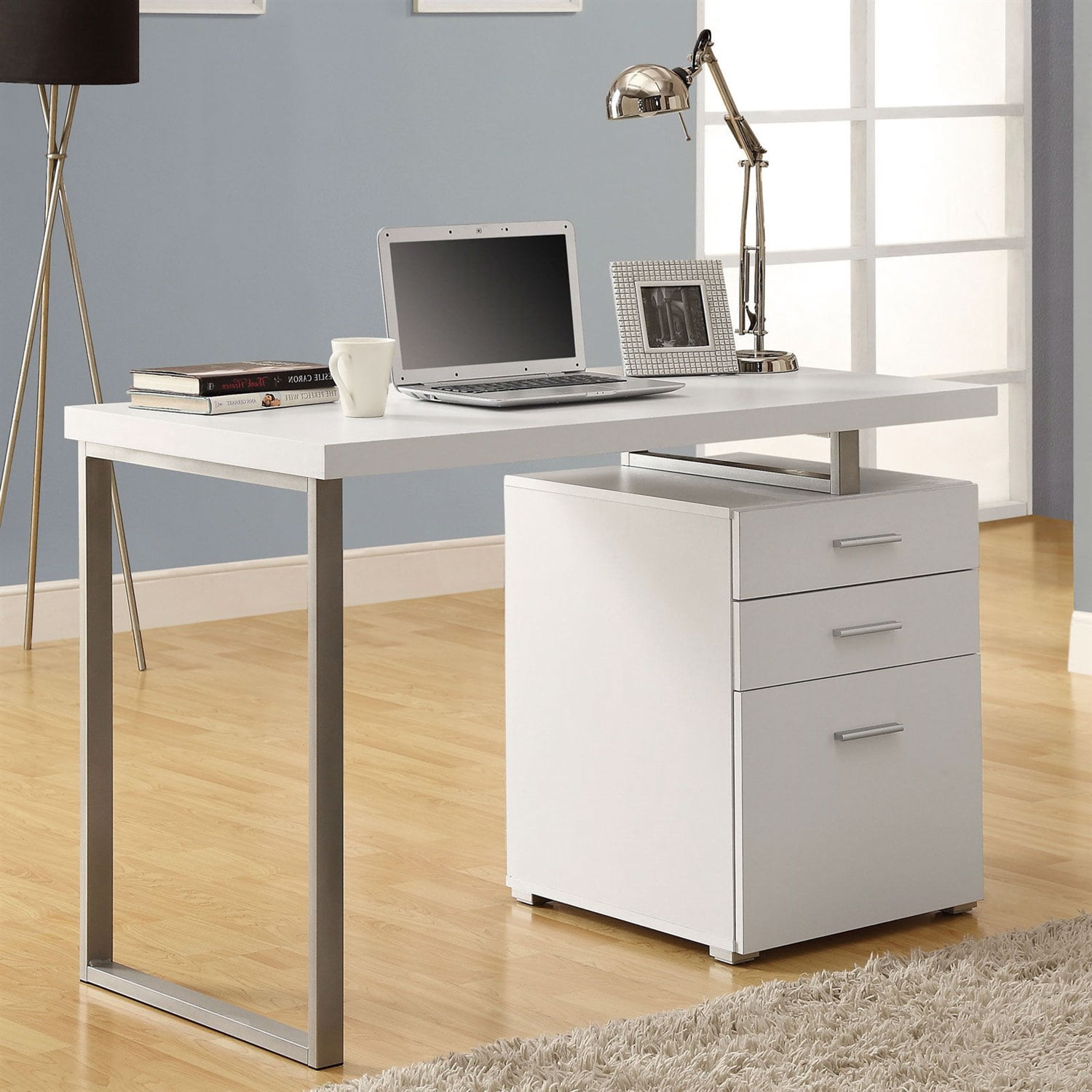 Left or Right Facing Modern Office Desk in White Finish with File ...