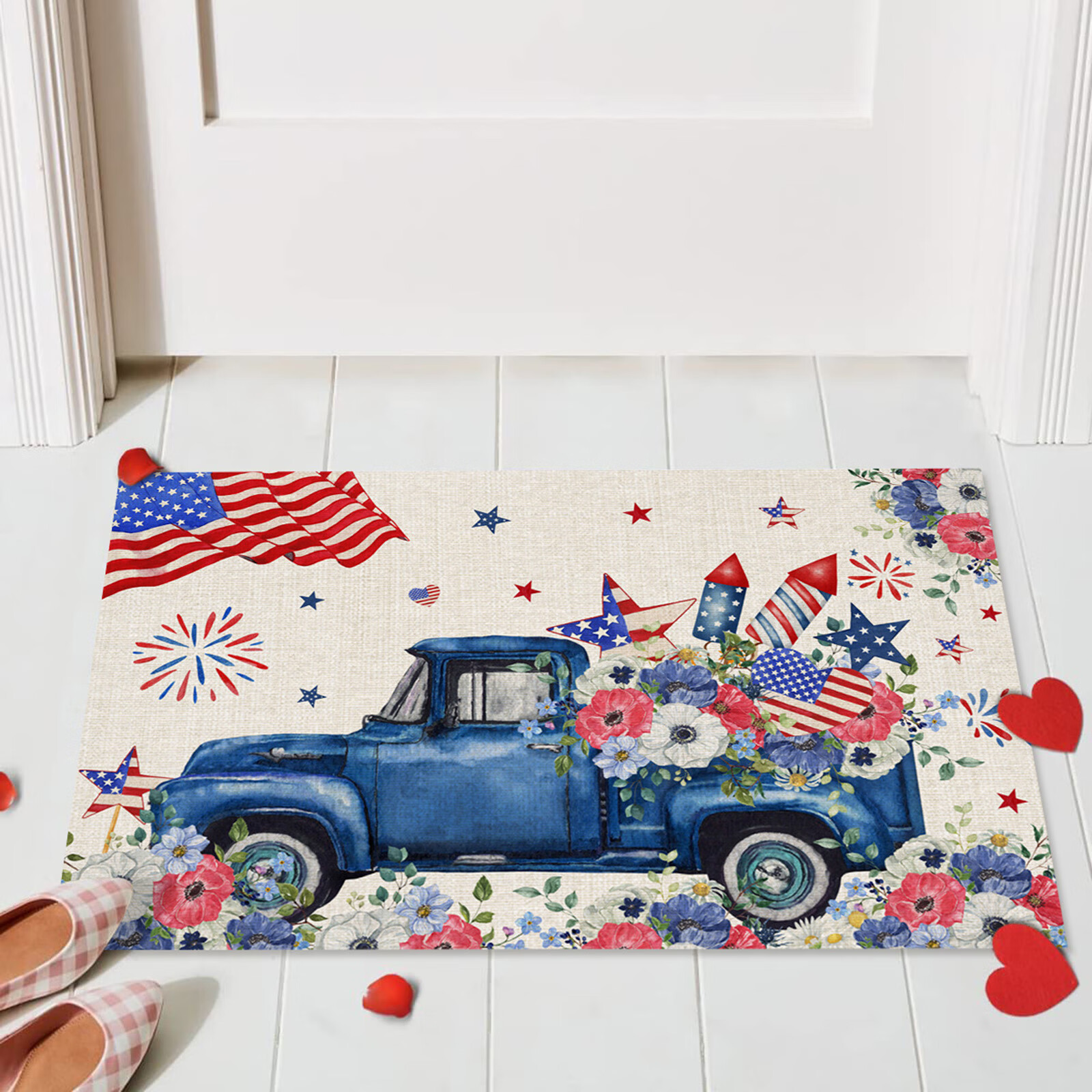 Independence Day Happy Entrance Door Mat 4th of July Truck US Flag Mat ...