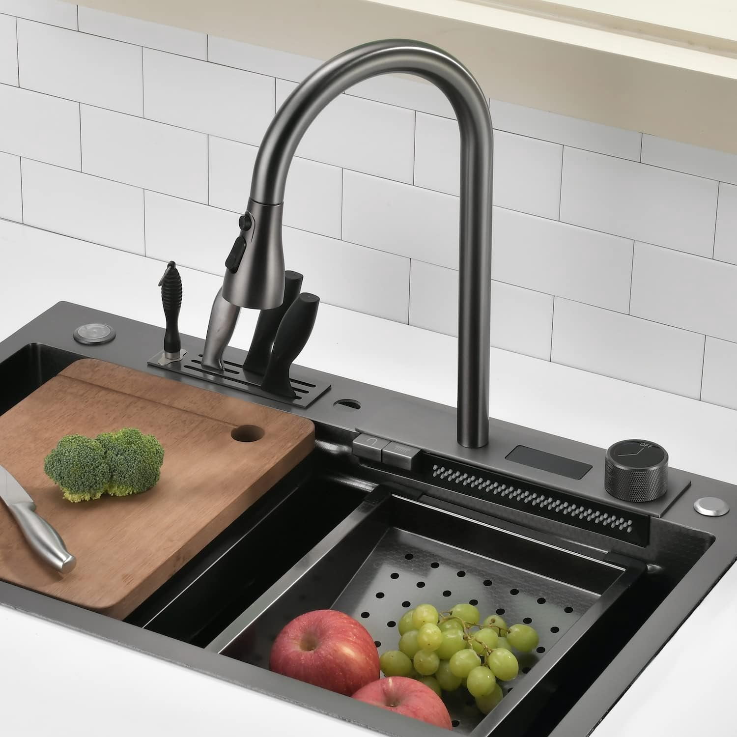 Lefton 304 Stainless Steel Waterfall Kitchen Sink Set with Pull-down ...