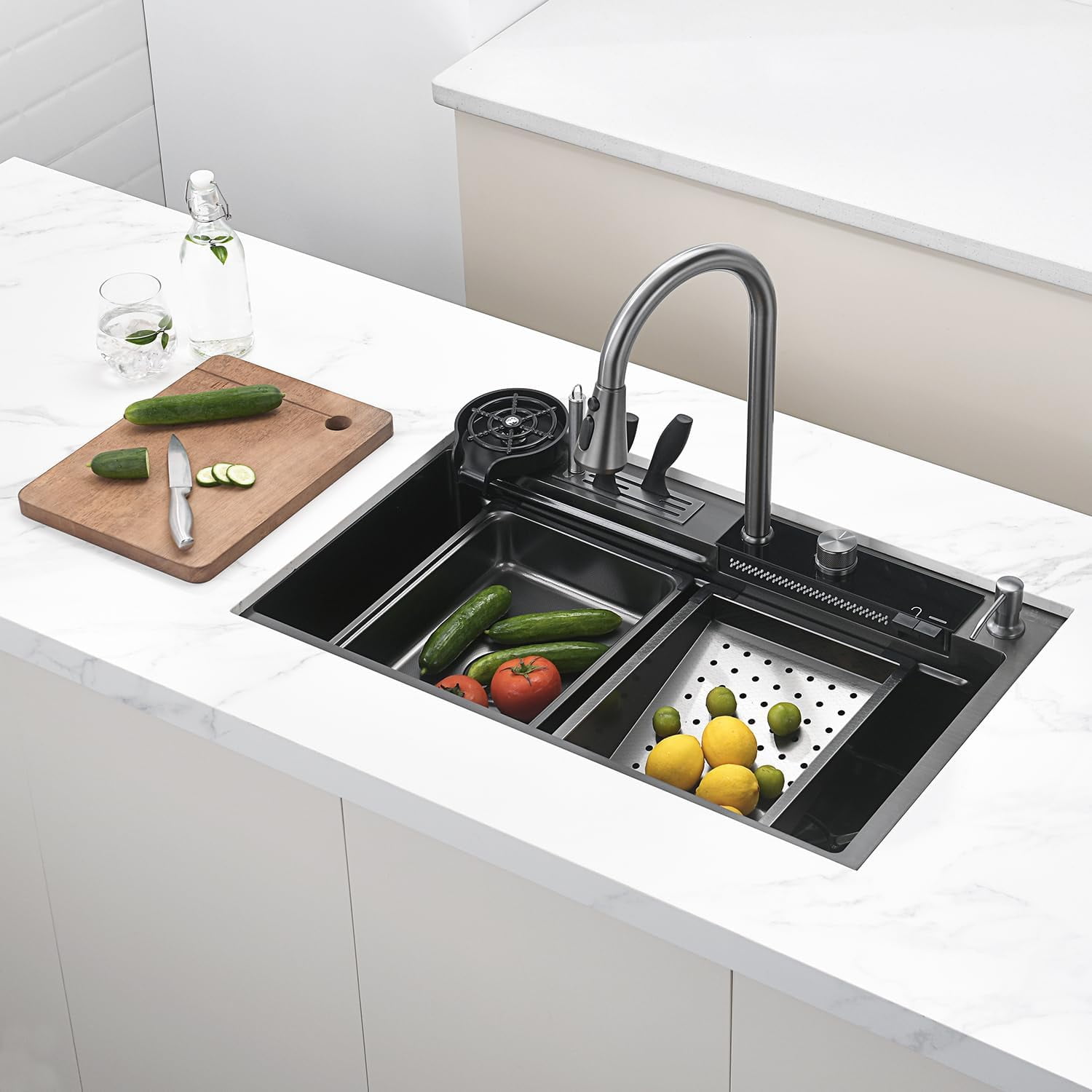 Lefton 304 Stainless Steel Waterfall Kitchen Sink Set with Pull-down ...