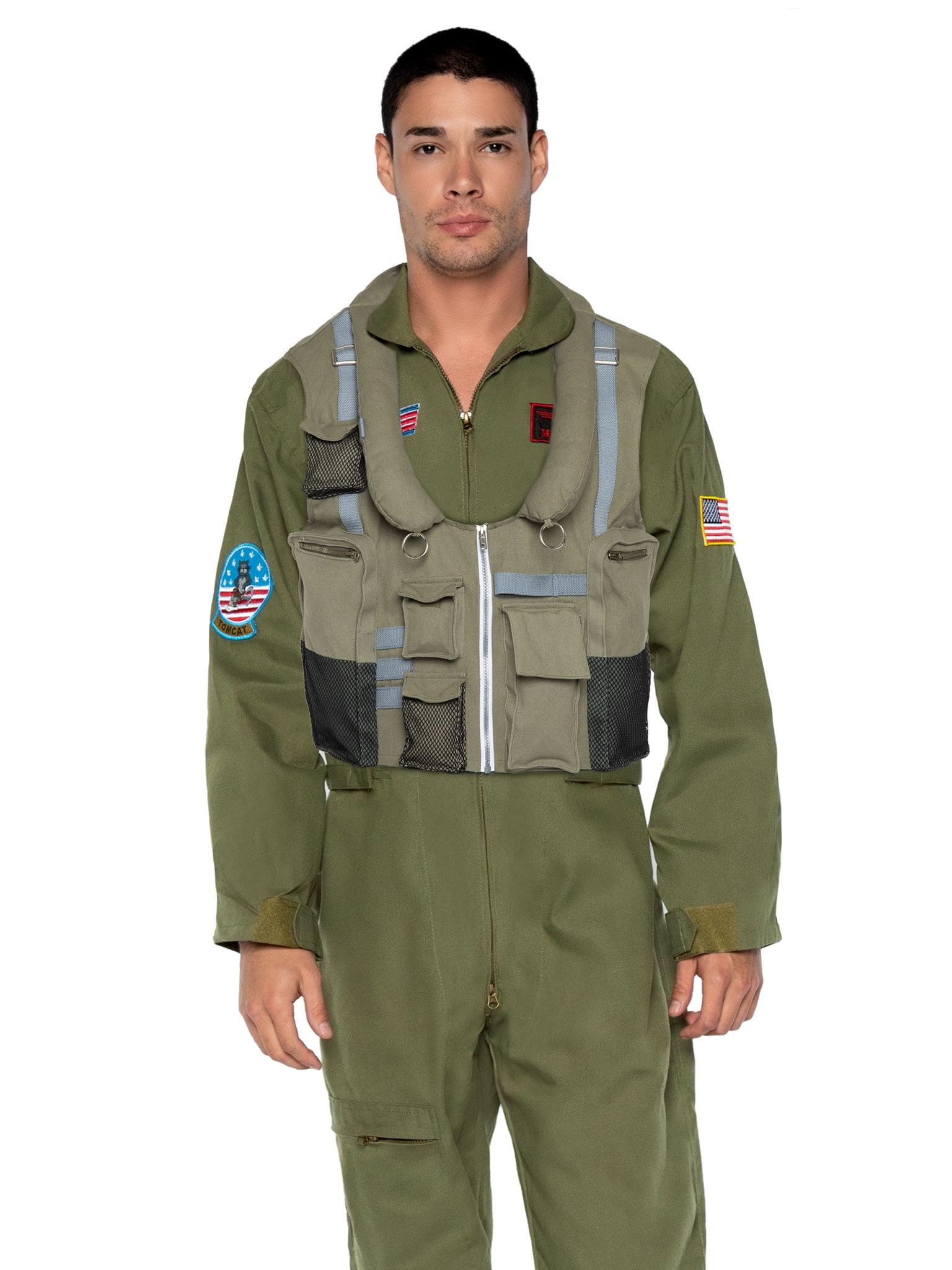 Leg Avenue Men's Top Gun Maverick Flight Vest, Canvas Material, Zipper ...