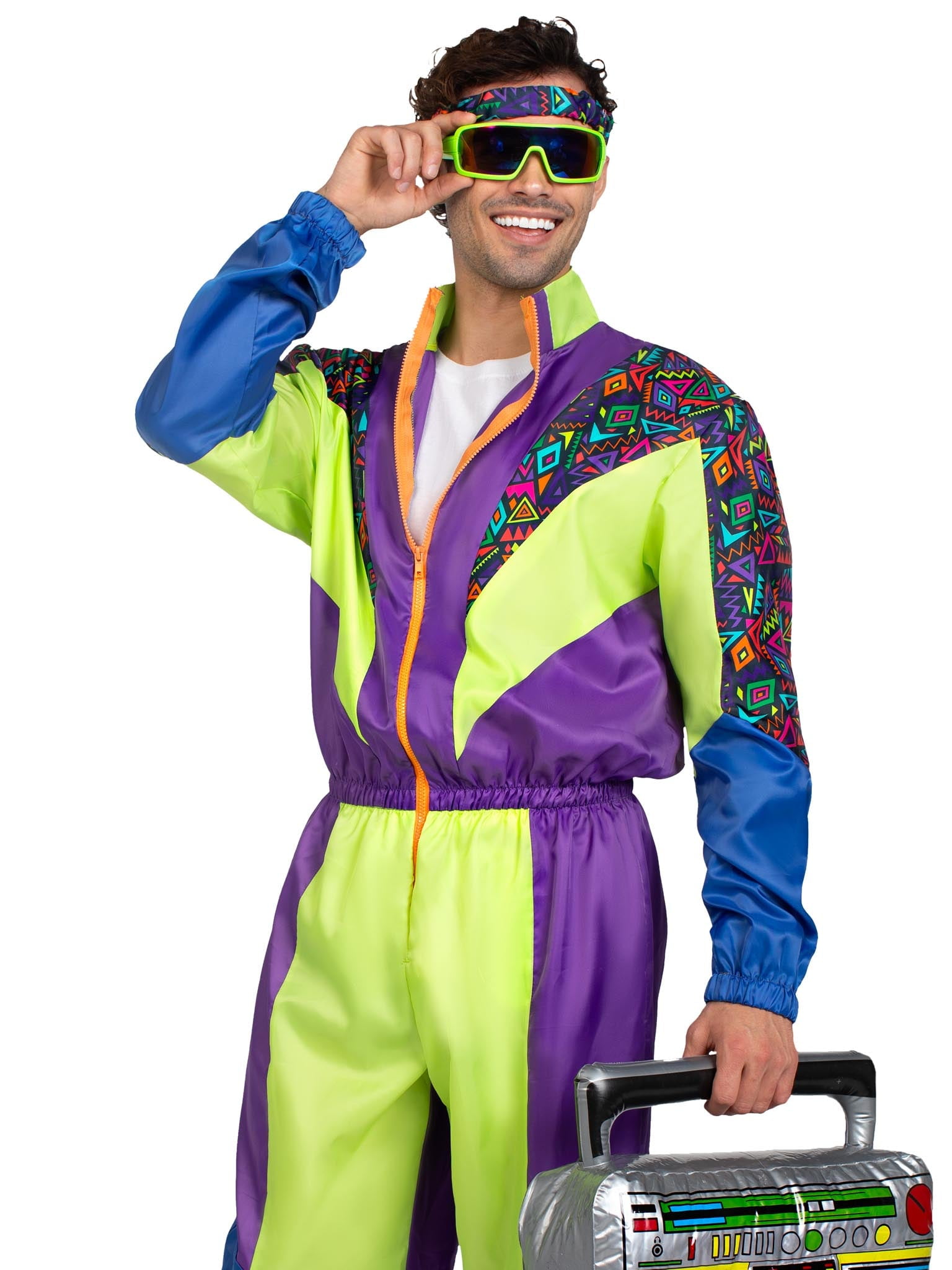 Leg Avenue Men's Retro 80s Tracksuit Halloween Costume, Purple/Green ...