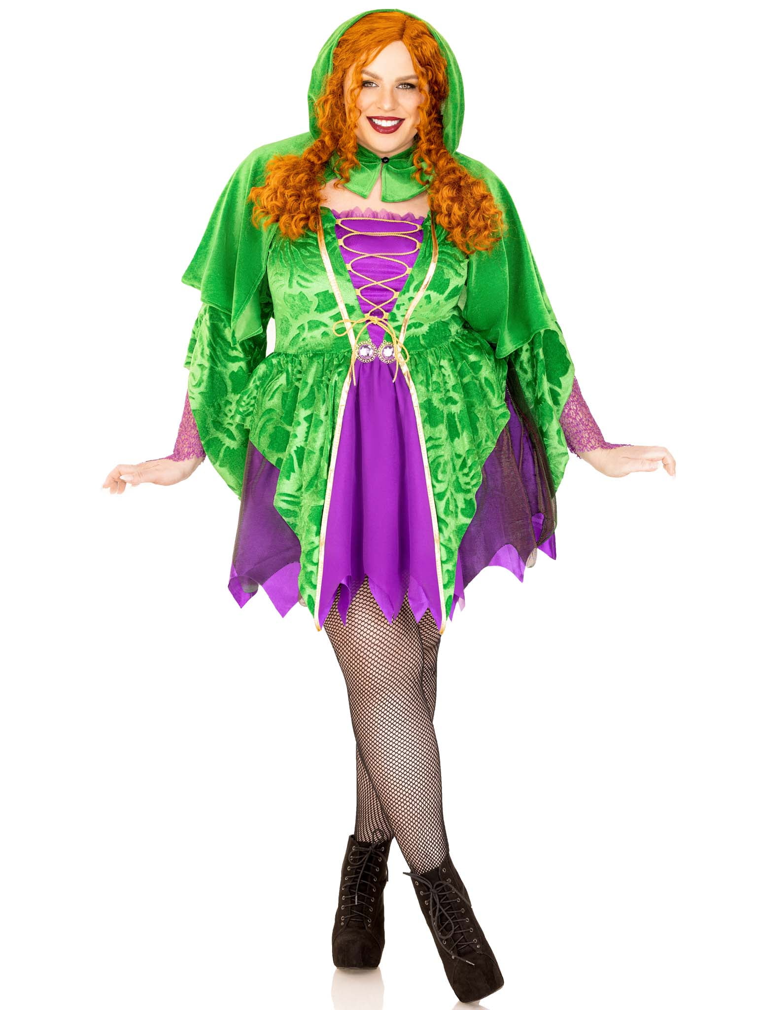 Leg Avenue Women's 2 Pc Crafty Spellcaster Costume with Lace Up Velvet Dress w/ Iridescent ...