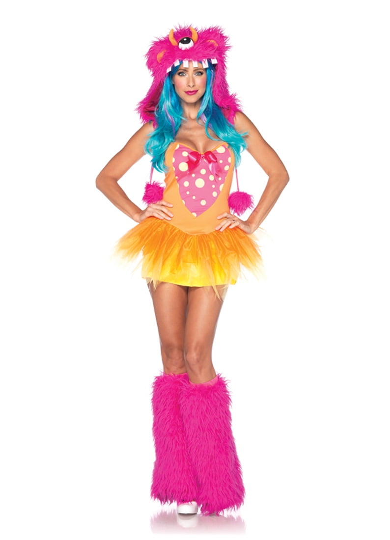 Leg Avenue Women's 2 Piece Shaggy Shelly Monster Costume, Pink/Yellow ...