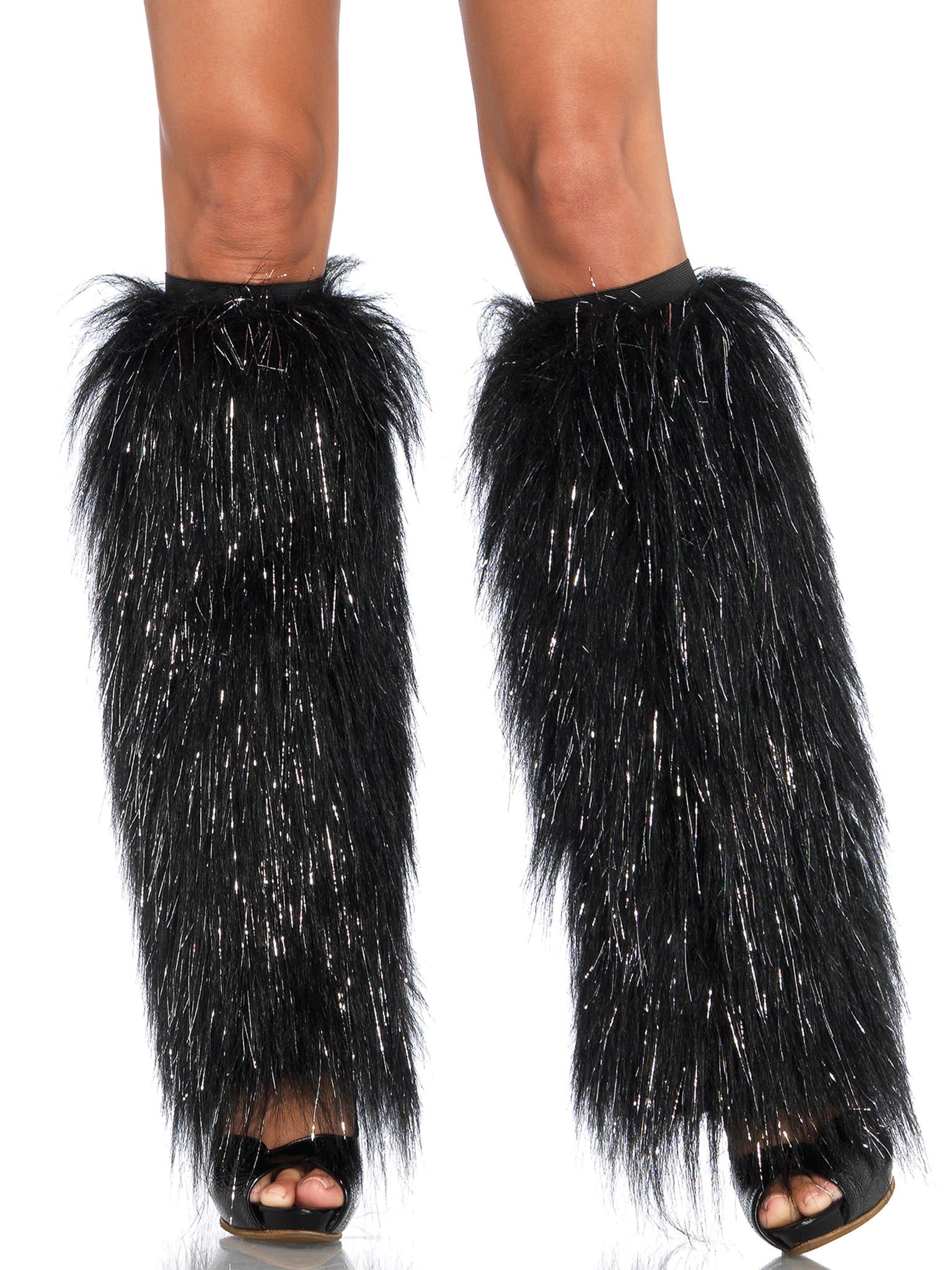 Leg Avenue Women's Furry Shimmer Leg Warmers, Black/Silver, One Size ...