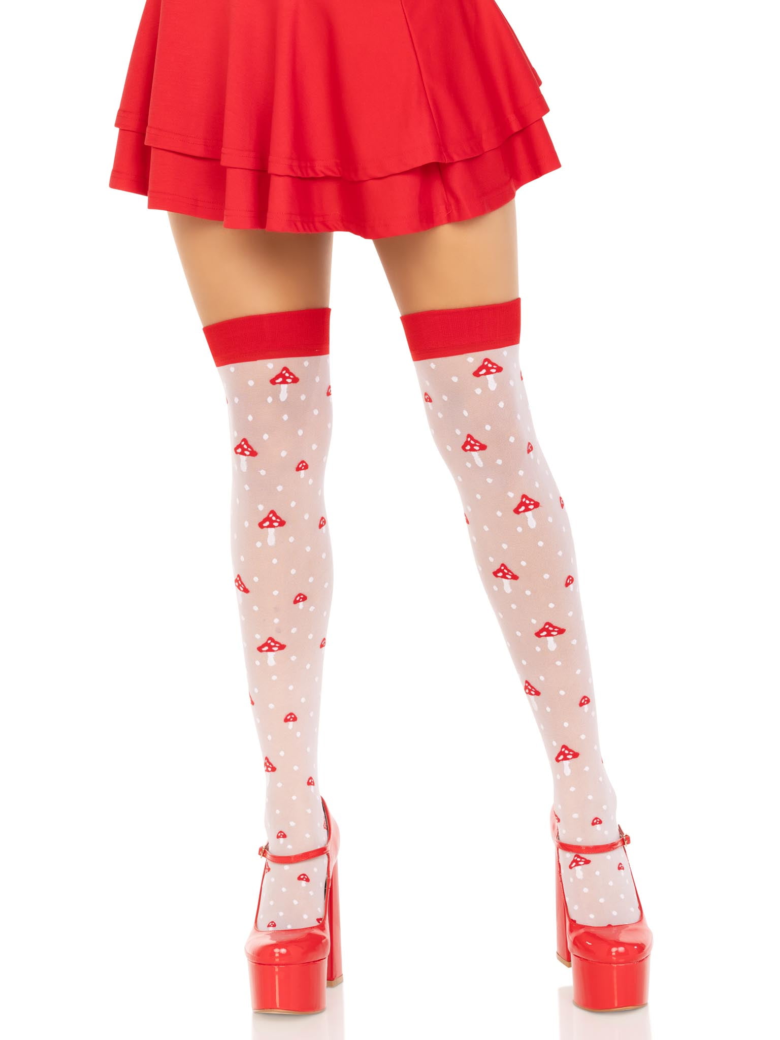 Leg Avenue Women's Spandex sheer polka dot mushroom thigh highs, White ...