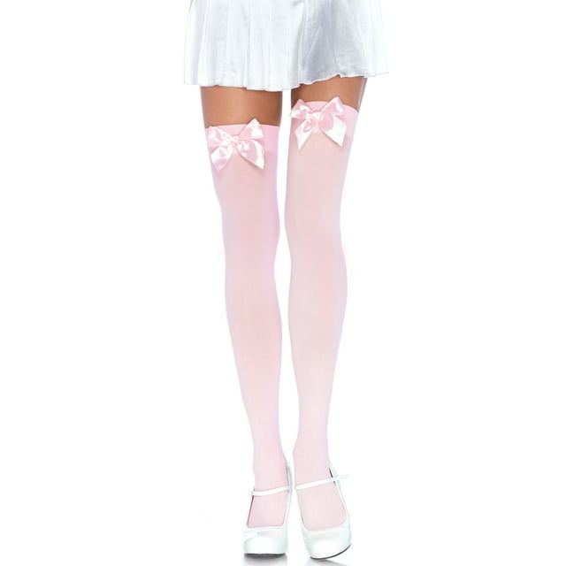 Leg Avenue Womens Satin Bow Accent Thigh Highs Light Pink One Size