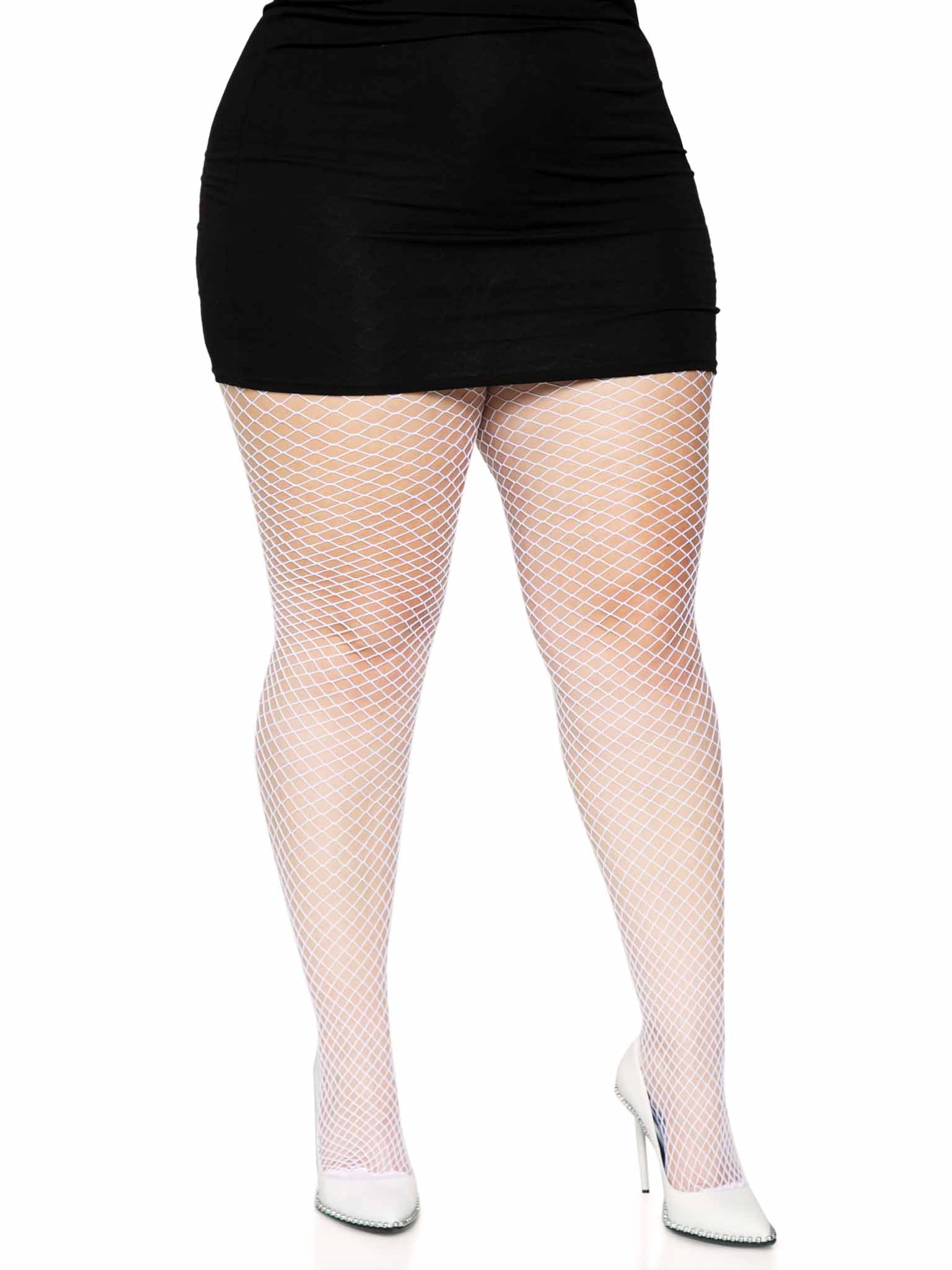Leg Avenue Womens Spandex Industrial Fishnet Tights, White, Plus Size ...