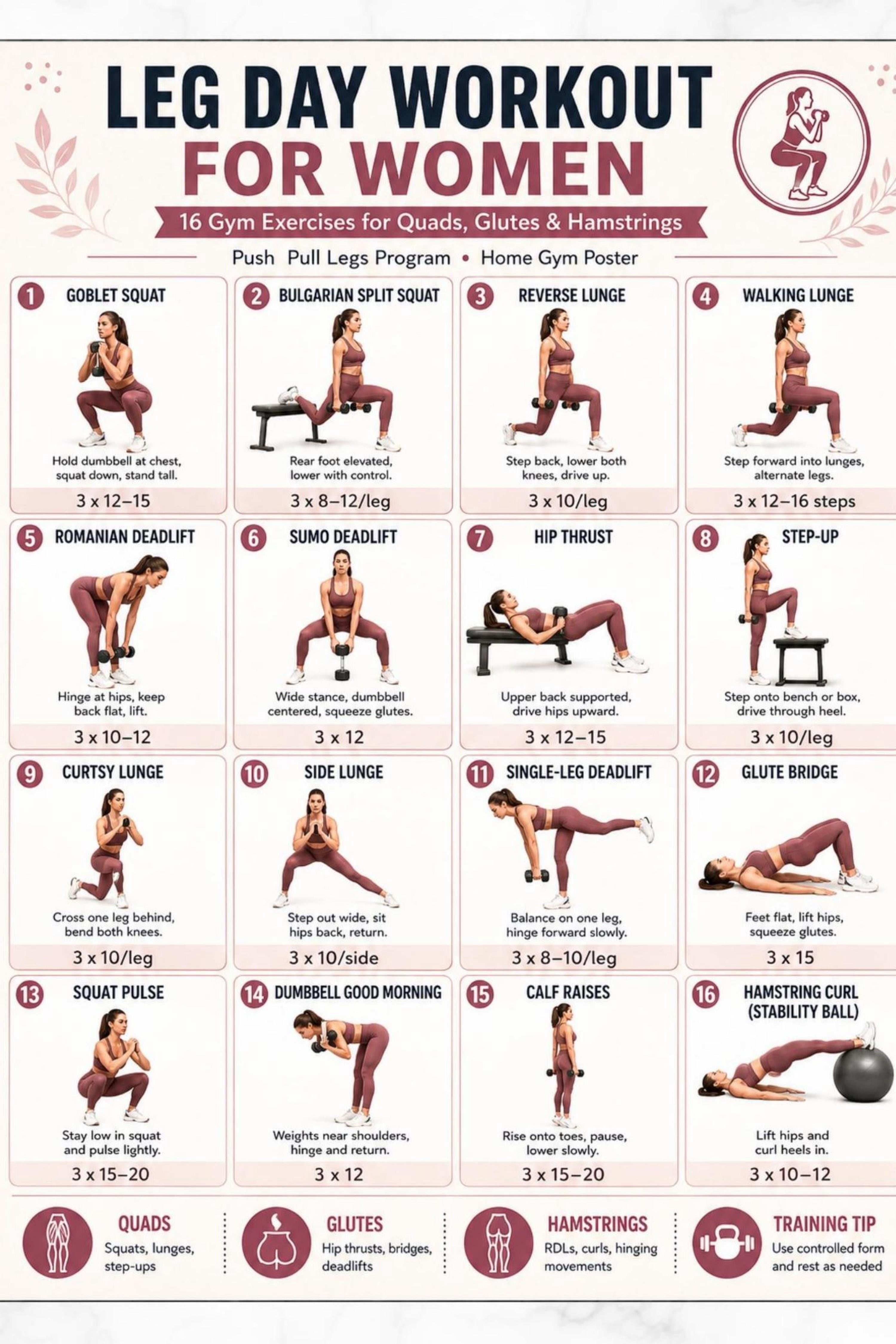 Leg Day Workout Unframed poster for Women Gym Exercise Chart Unframed ...