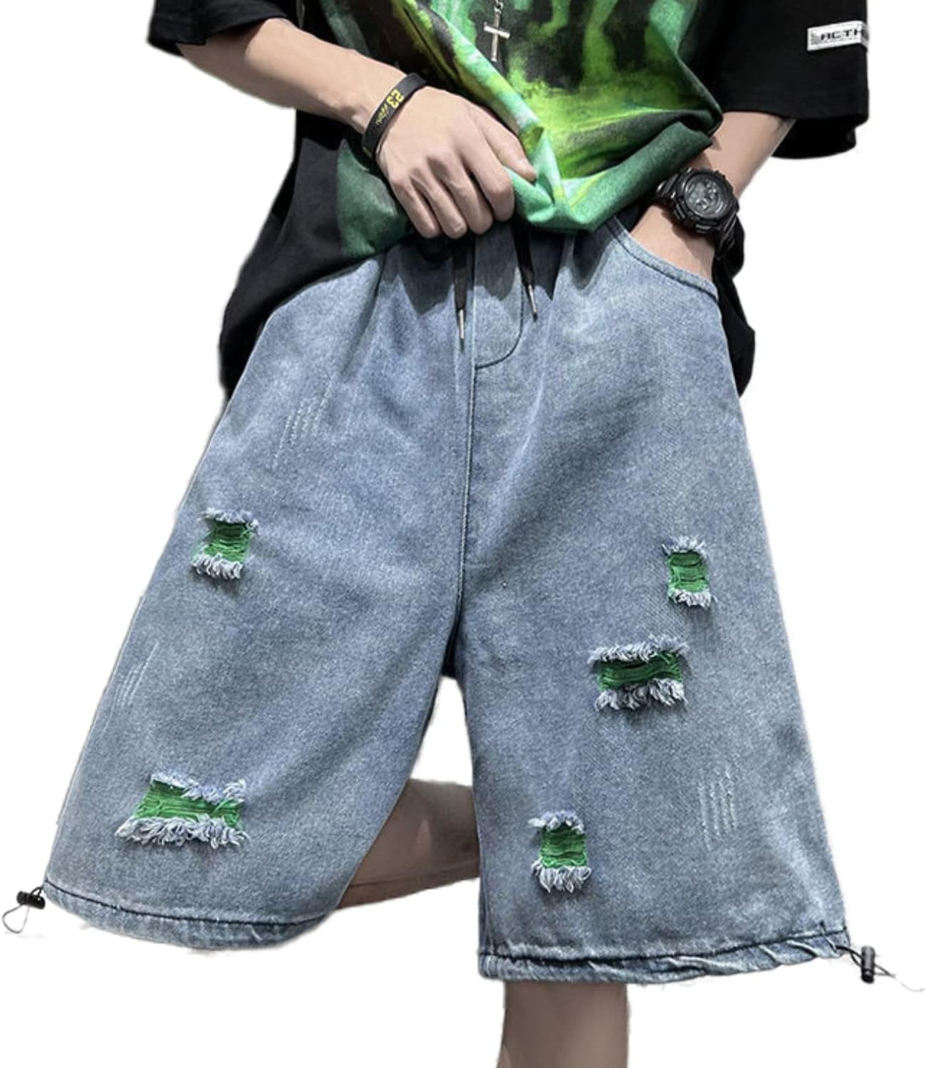 Leg Denim Shorts Men Women Korean Style Long Jean Shorts Knee-Length ...