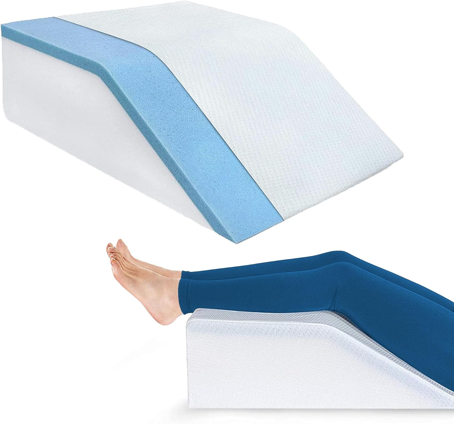 Leg Elevation Pillow w/Foam Top (Cooling Gel) - Leg Wedge Pillow for ...