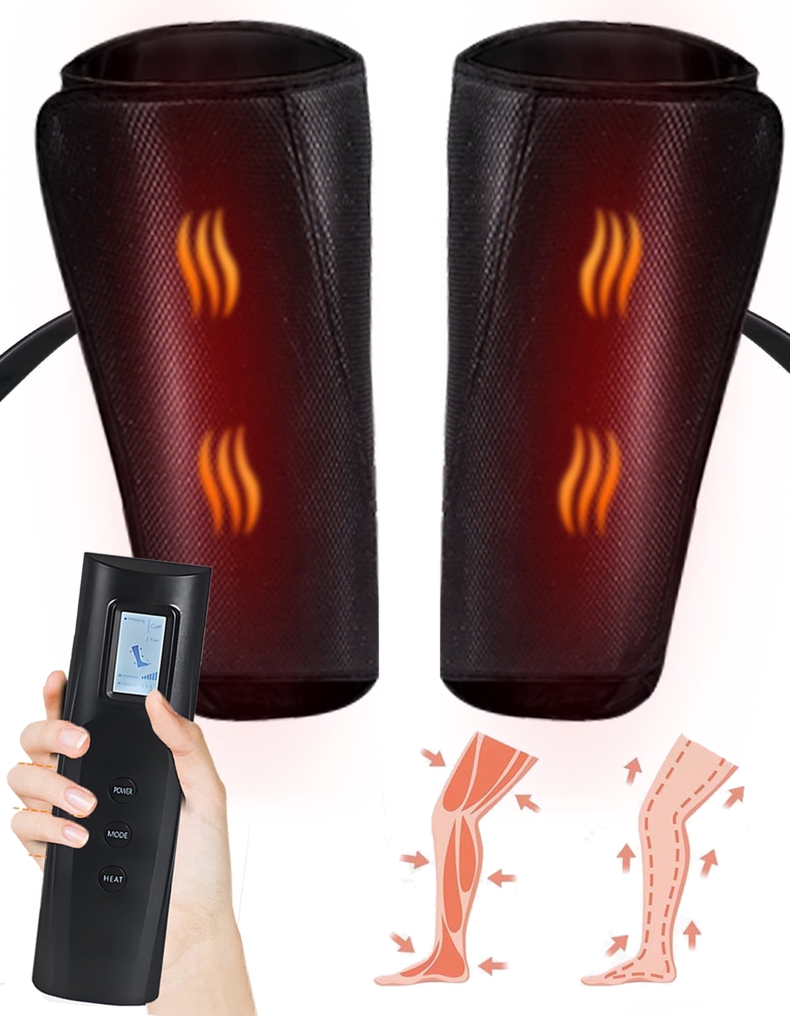 Leg Massager for Circulation, Air Compression Calf Massager with Heat ...