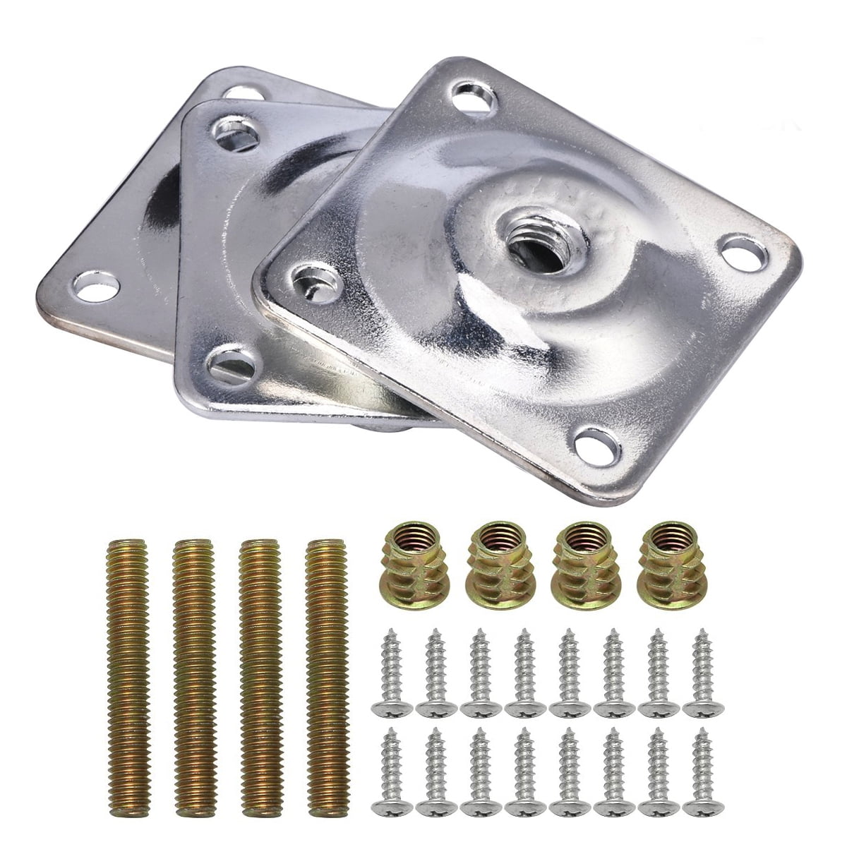 Lavane Set of 4 Furniture Leg Mounting Plates, 5/16" M8, Iron, Silver ...