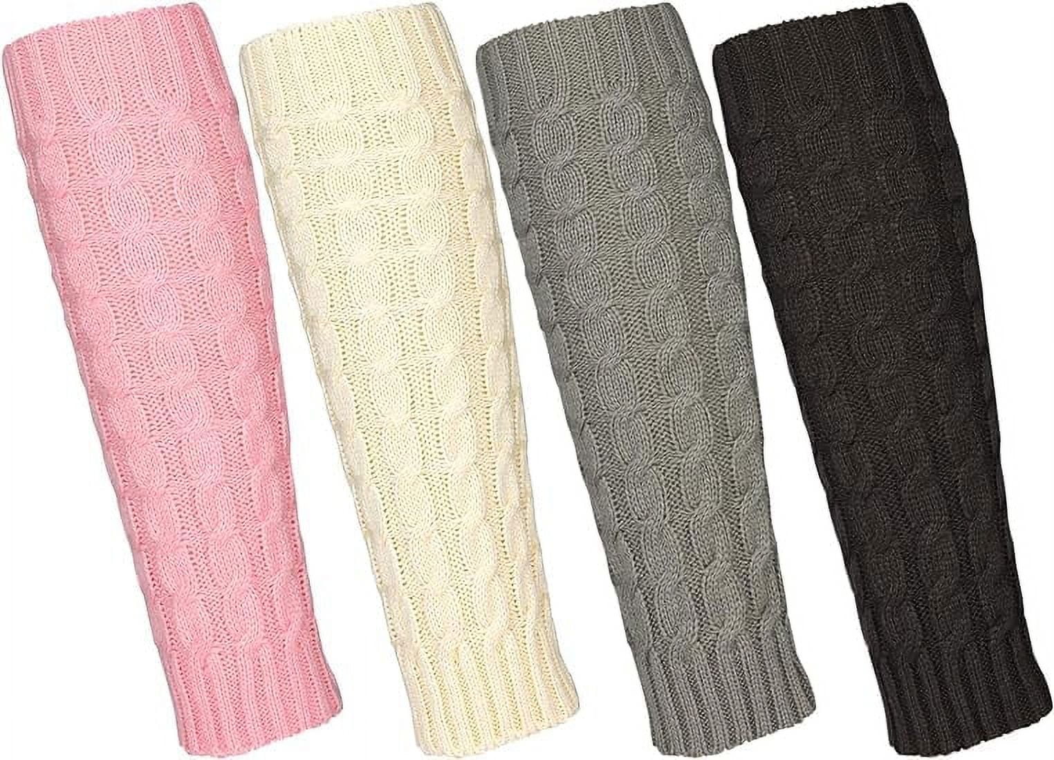 Women's Knitted Crochet Leg Warmers, 4 Pairs Knee High Thermal Winter Sleeve (Black, Dark gray ...