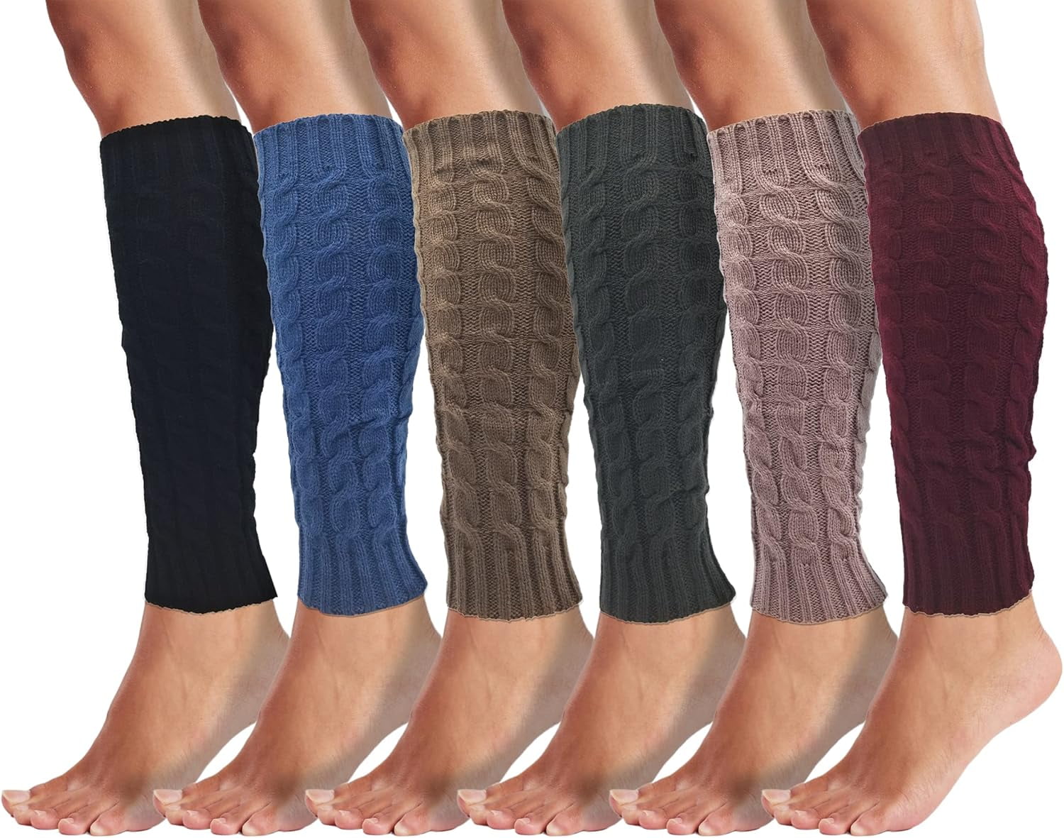 Leg Warmers for Women, 6 Pairs Knee High Cable Knit Warm Thermal ...