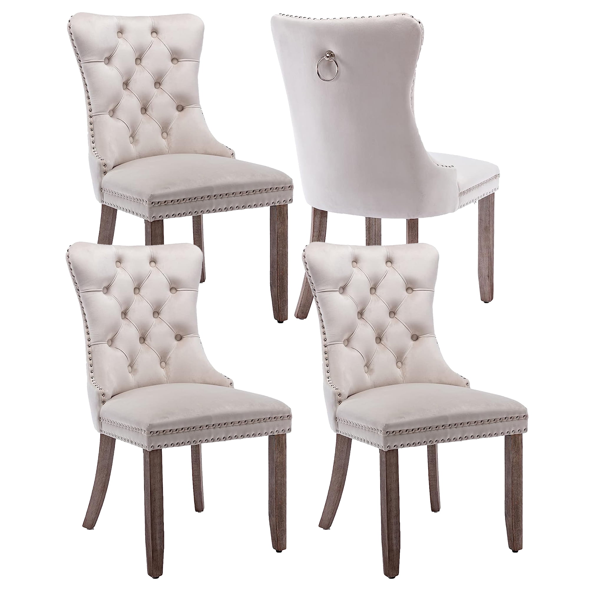 Legahome Velvet Dining Chairs Set of 4, Beige Upholstered Accent Chairs ...