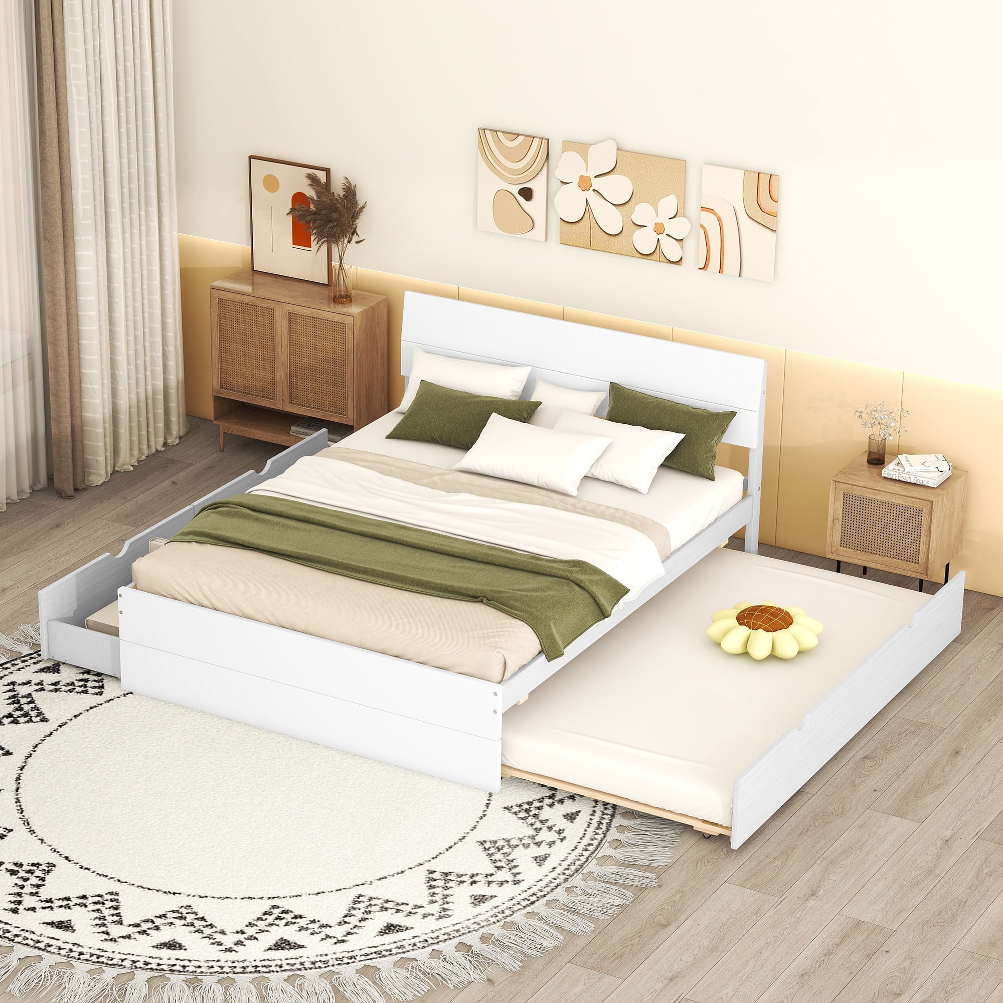 LEGAHOME Full Bed with Trundle and Storage Drawers, Modern Full Size ...