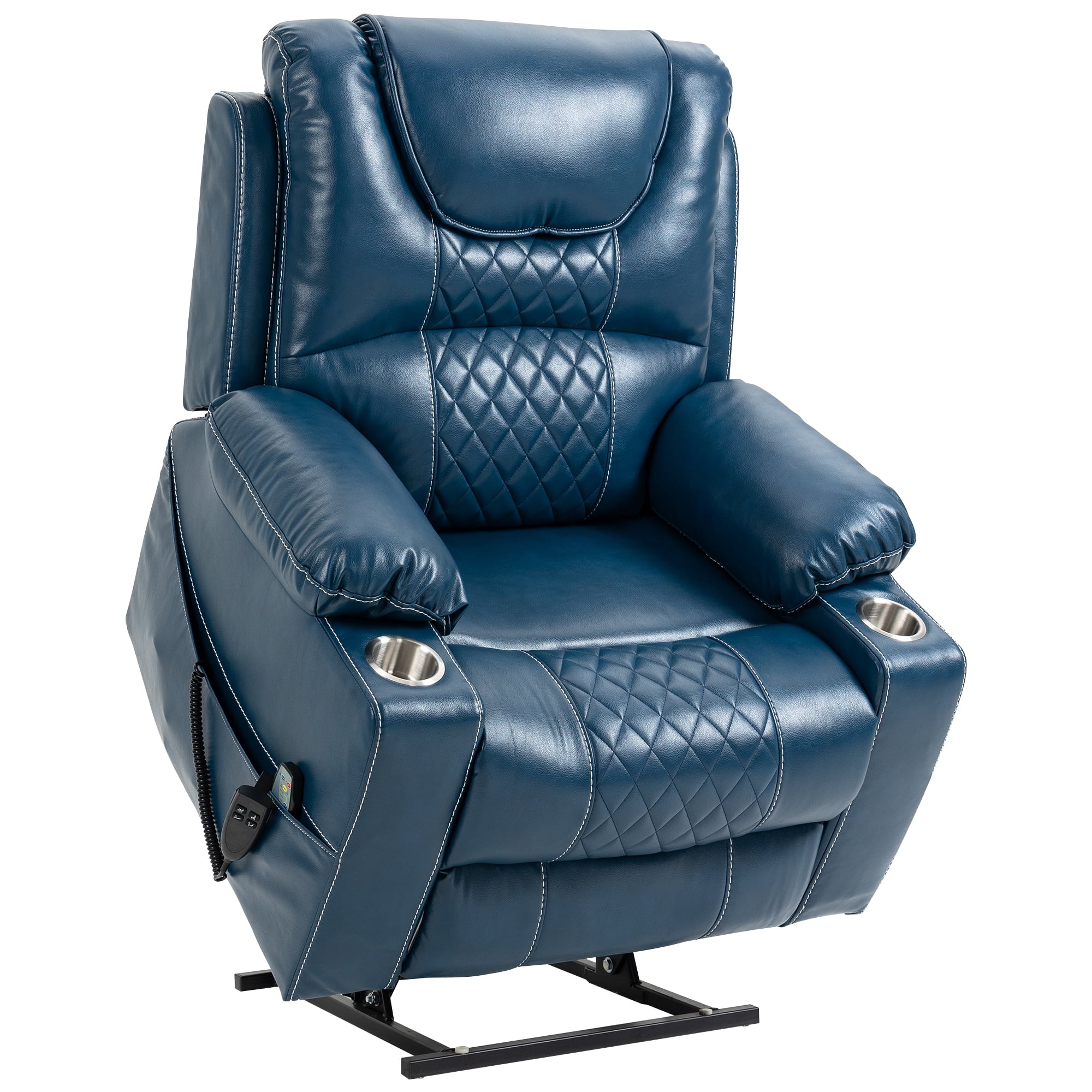 BTMWAY Oversized Blue Electric Power Lift Recliner, Heated Massage, 2 ...