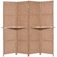 Legacy Decor 4 Panel Diamond Weave Room Divider with Shelves Natural ...