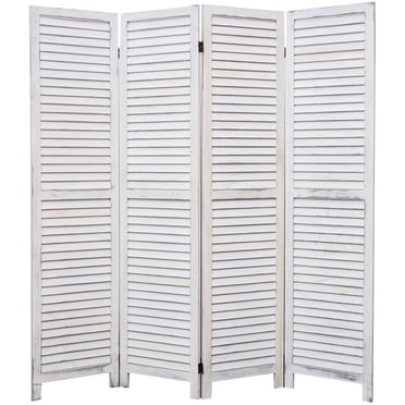 Fionafurn 4-Panel Room Divider 67" Tall Platane Wood Louver Folding ...
