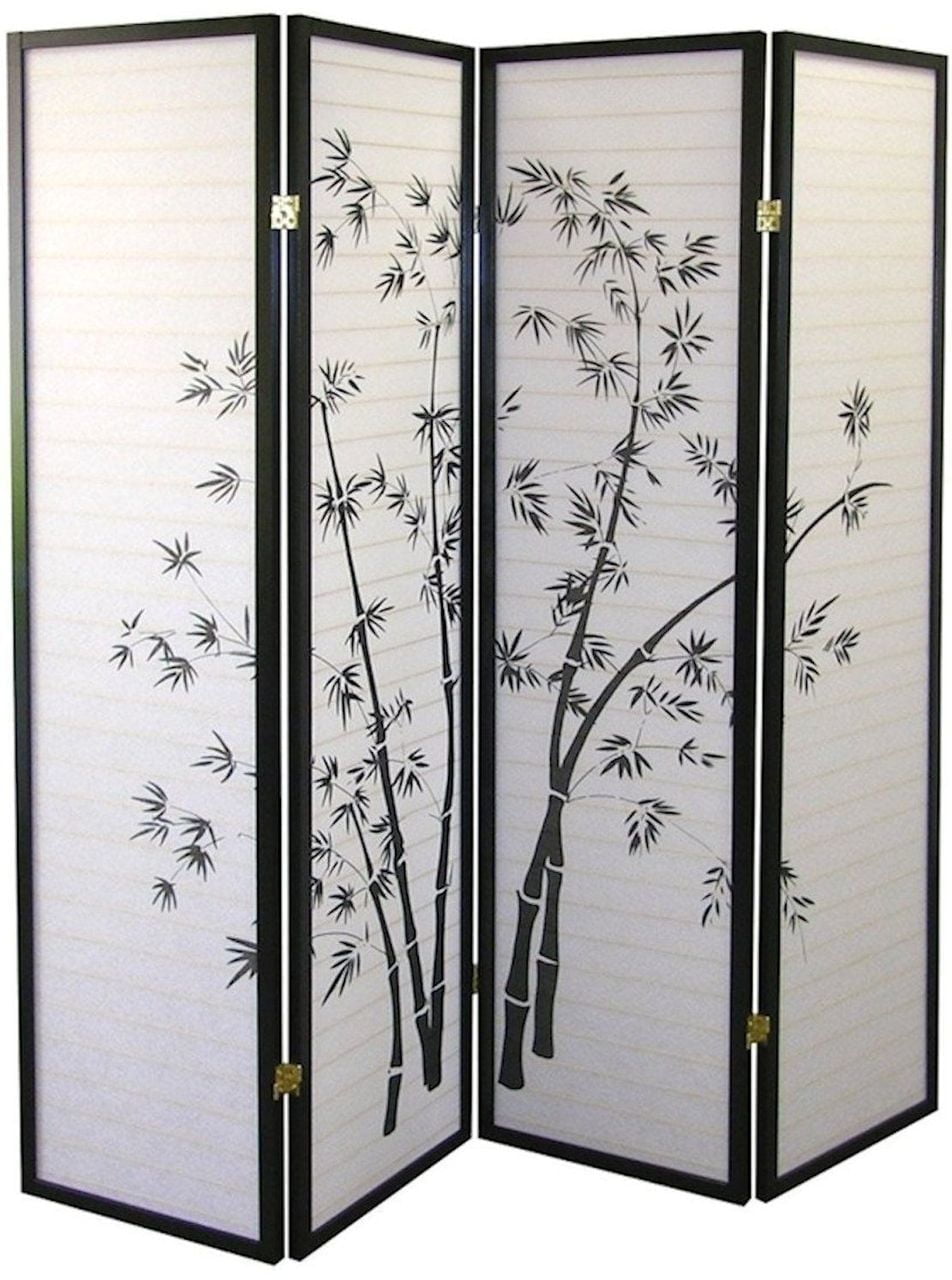 Legacy Decor 4 Panel Room Divider Privacy Screen Asian Style Bamboo ...