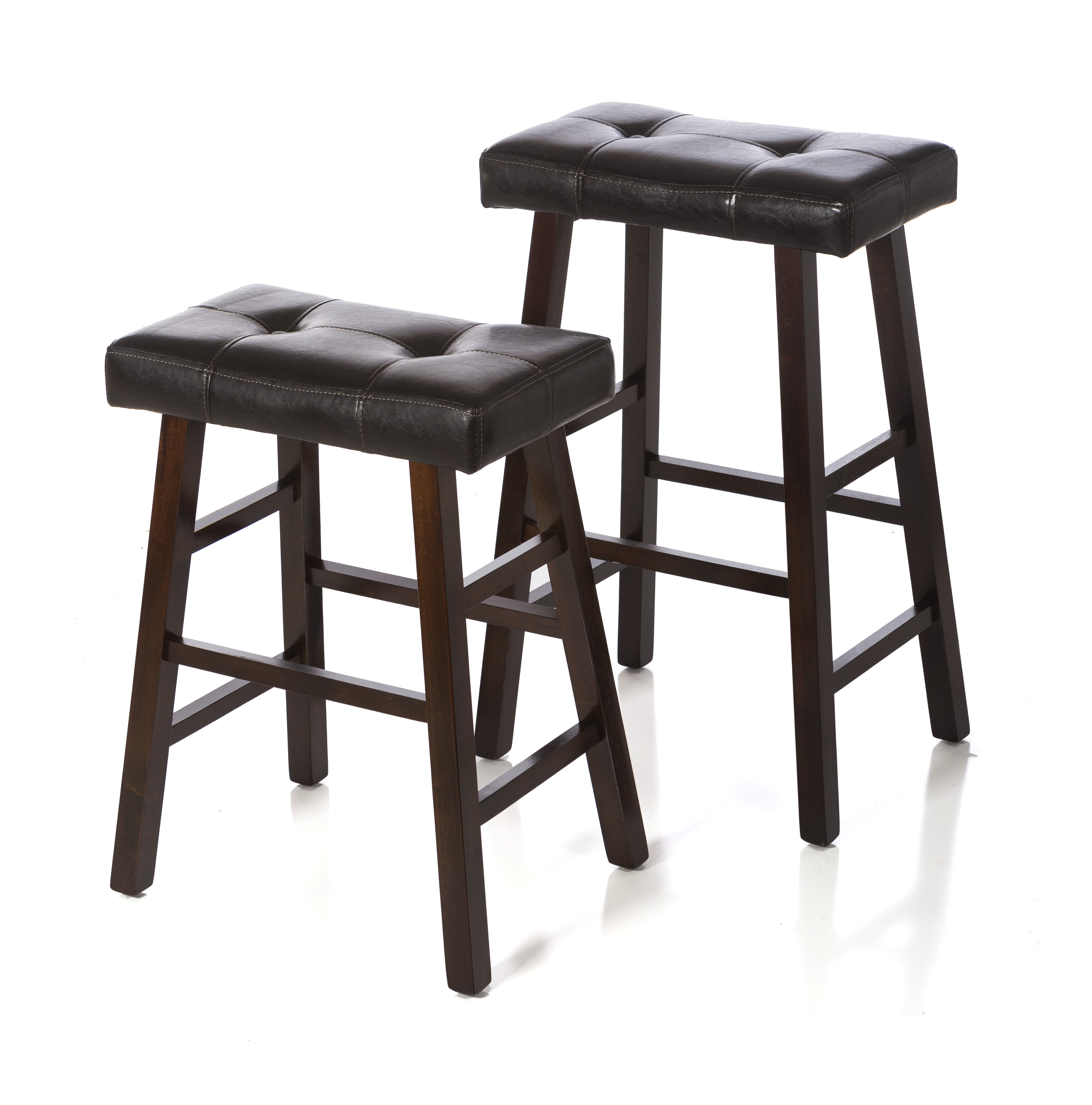 Legacy Decor Pair of 24" Dark Espresso Wood Bar Stools Wrapped in ...