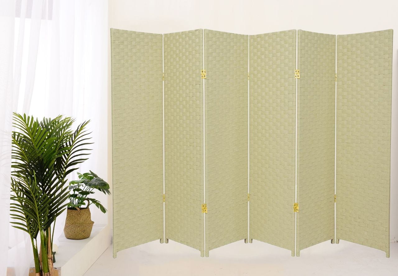 Legacy Decor Weave Design Fiber 6 Panel Room Divider, 71" Tall, Ivory ...
