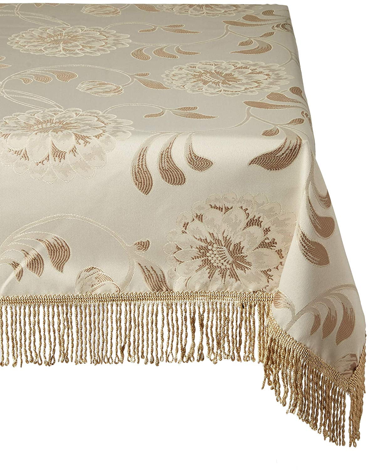 Legacy Floral Damask Design Fringes Tablecloth Beige 54" by 72" Oblong ...