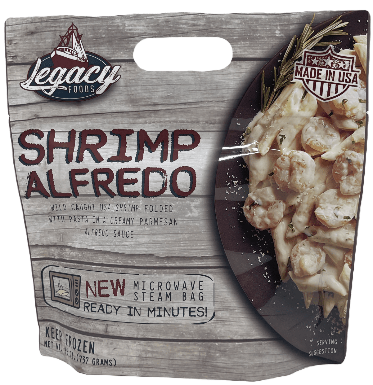 Legacy Foods, Frozen Shrimp Alfredo Steam Bag, Contains: Milk ...