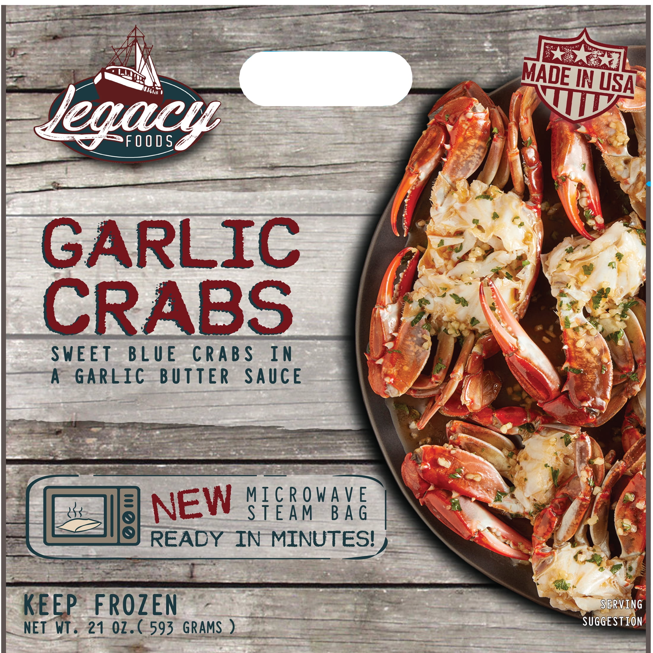 Legacy Foods Garlic Crab Steam Bag, Contains Shellfish, Dairy and Soy ...