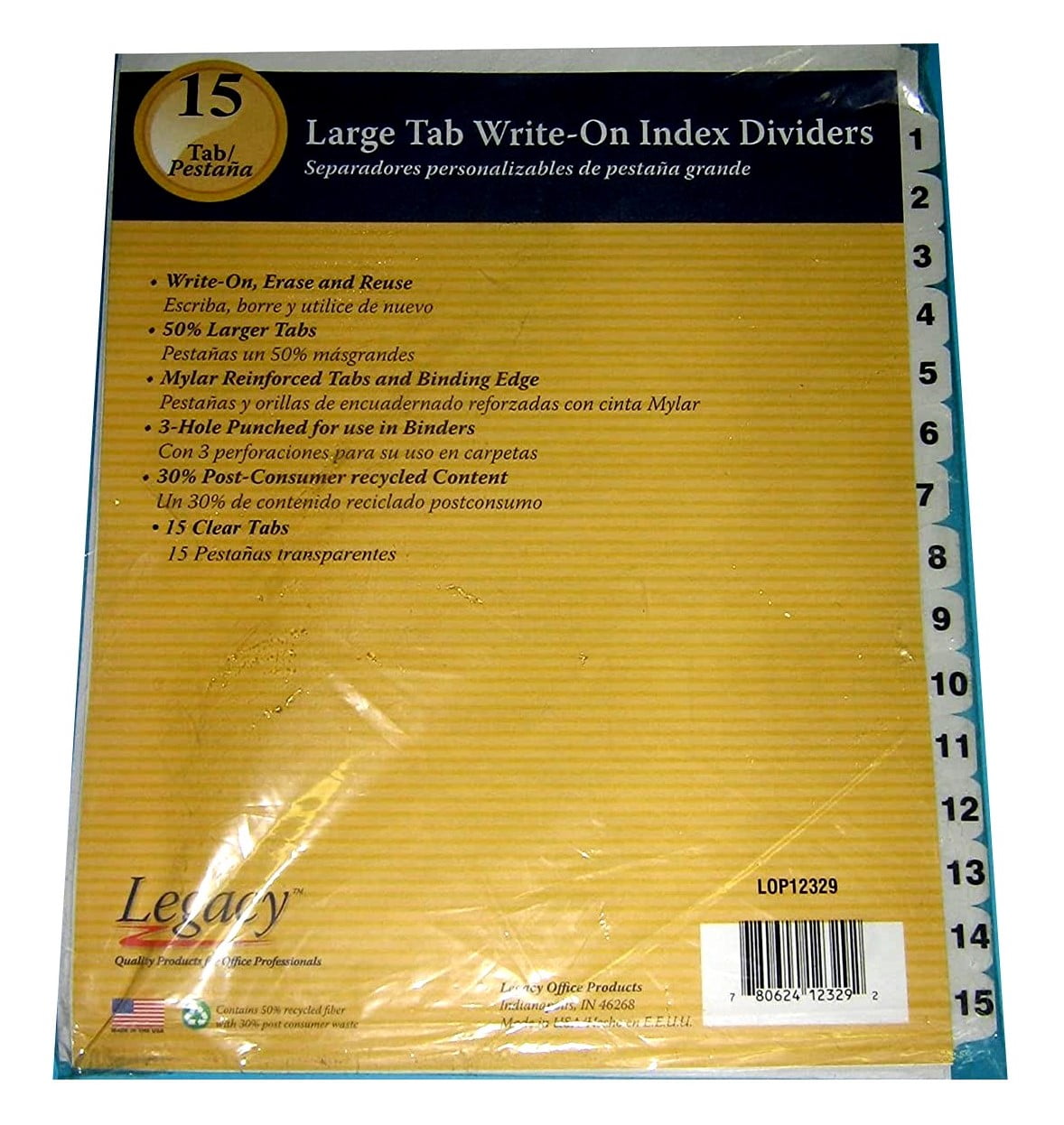 Legacy, Large Tab Write-On Index Dividers, 8.5" x 11", 1-15, 15 Tabbed ...
