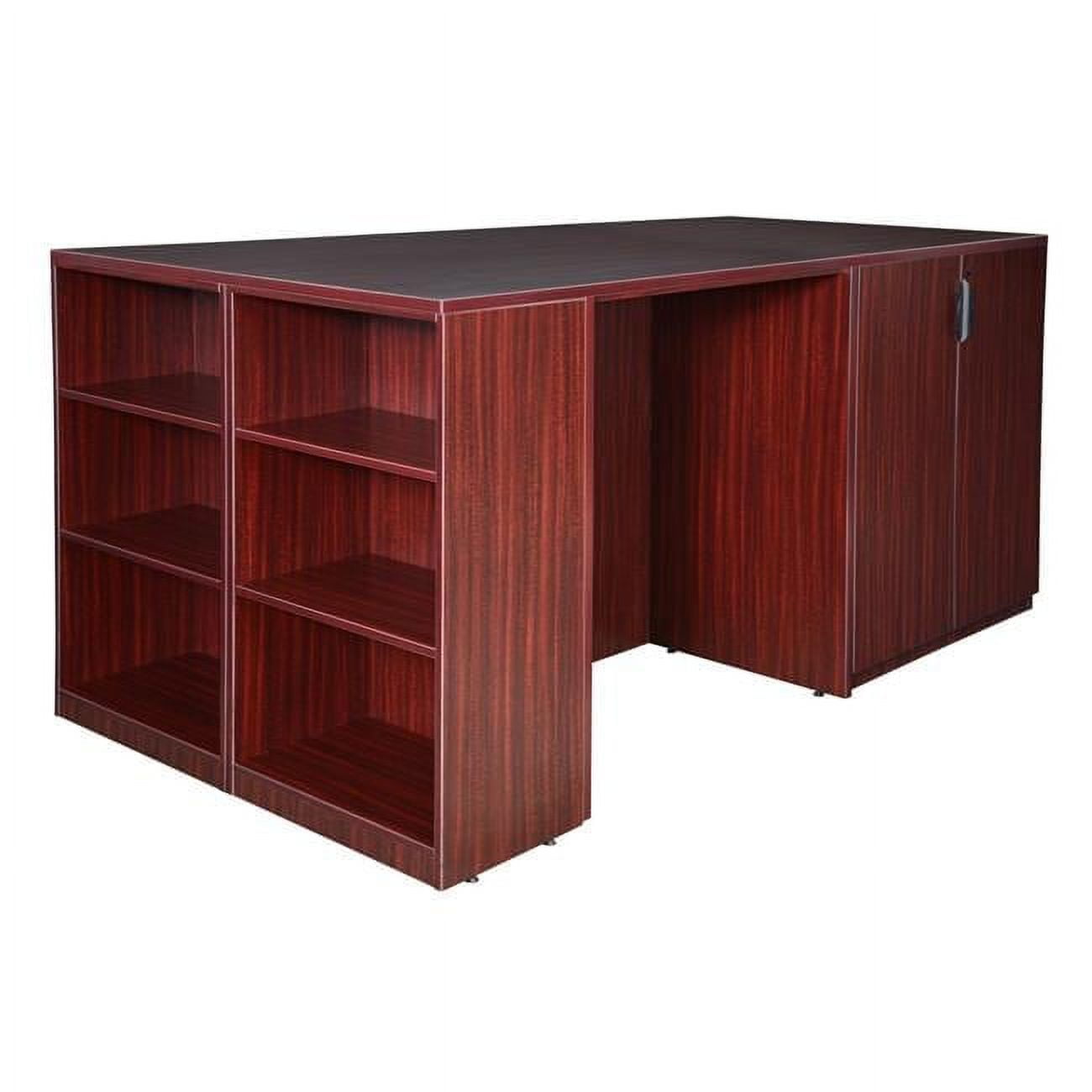 Legacy Stand Up Storage Cabinet & 3 Desk Quad with Bookcase End ...