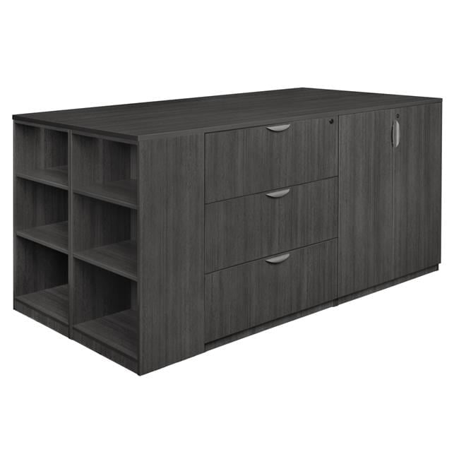 Legacy Stand Up Storage Cabinet & 3 Lateral File Quad with Bookcase End ...