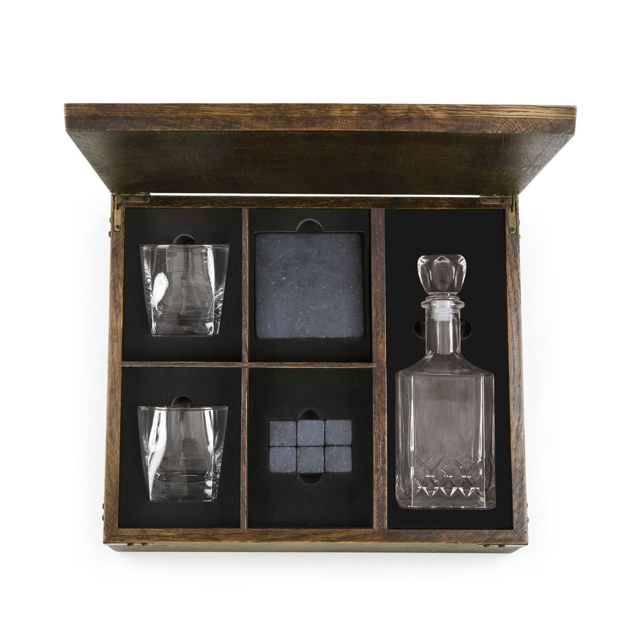 Legacy Whiskey Box with Decanter - Gift Set Dark Stain Rubberwood, Dark ...