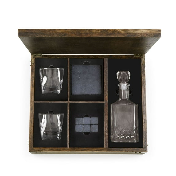 Legacy Whiskey Box with Decanter - Gift Set Dark Stain Rubberwood, Dark ...