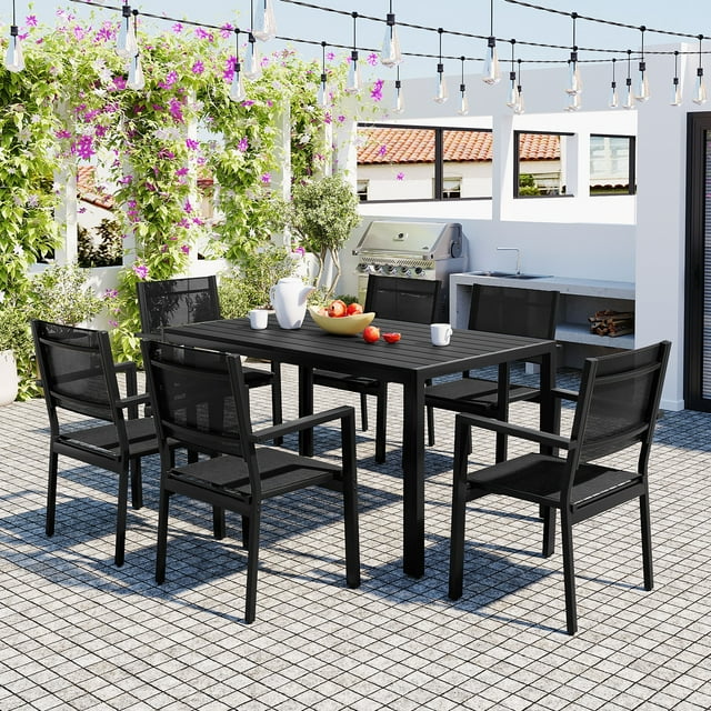 BTMWAY 7-Piece Outdoor Dining Set, All-Weather Steel Patio Furniture ...