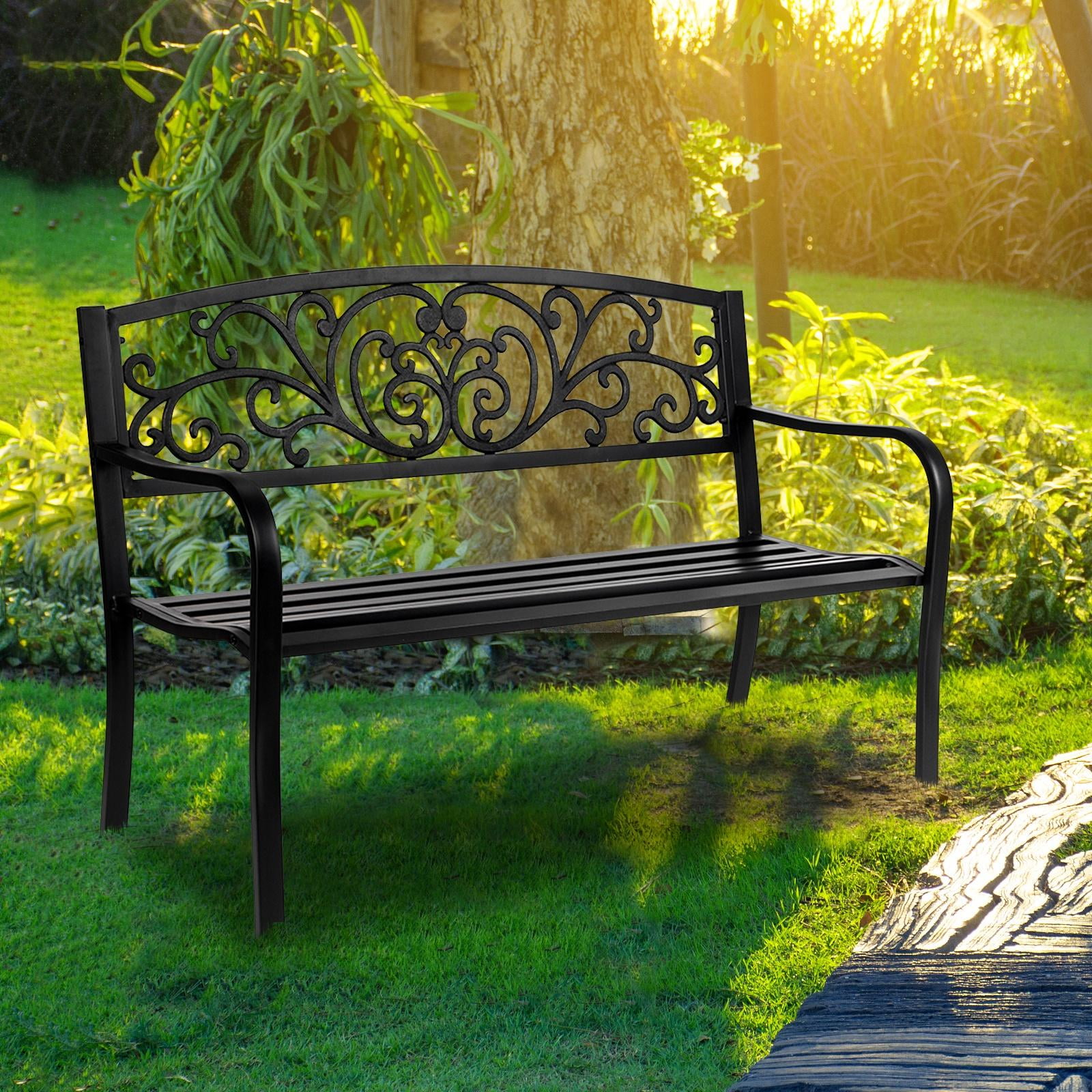 Legahome Garden Benches for Outdoors, 50" Iron Garden Bench Waterproof ...
