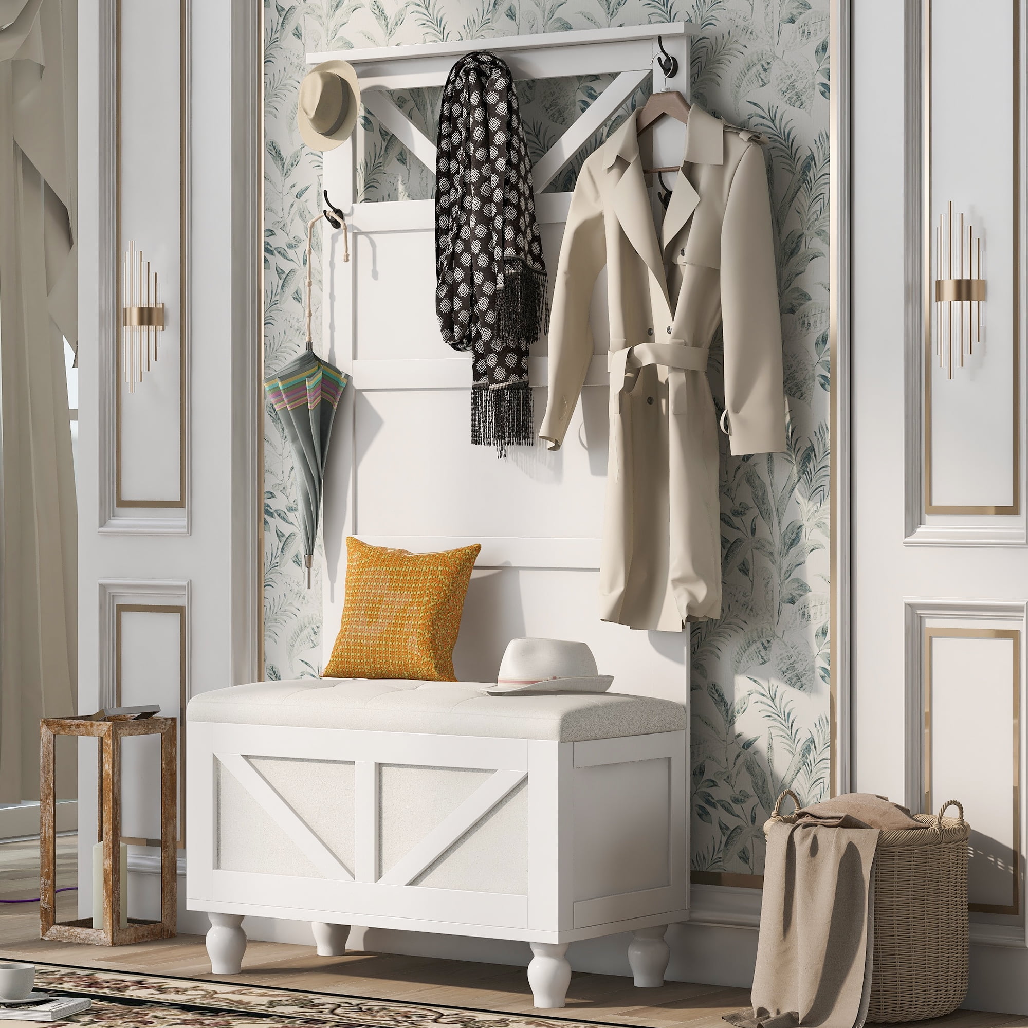 Legahome Hall Trees for Entryway, Wood Hall Tree with Storage Bench and ...