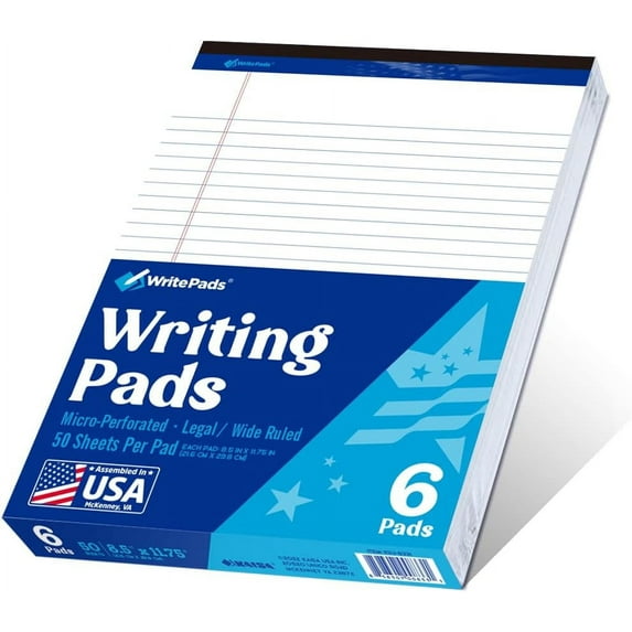 Legal Pad 8.5 x 11 Note Pad, Wide Ruled Writing White Paper, 6-Pack, 50 ...