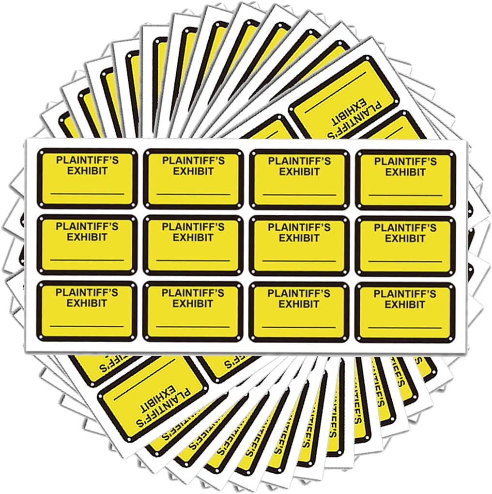 Legal Yellow Plaintiff's Exhibit Stickers 1.65 X 1 Inches - Fluorescent ...